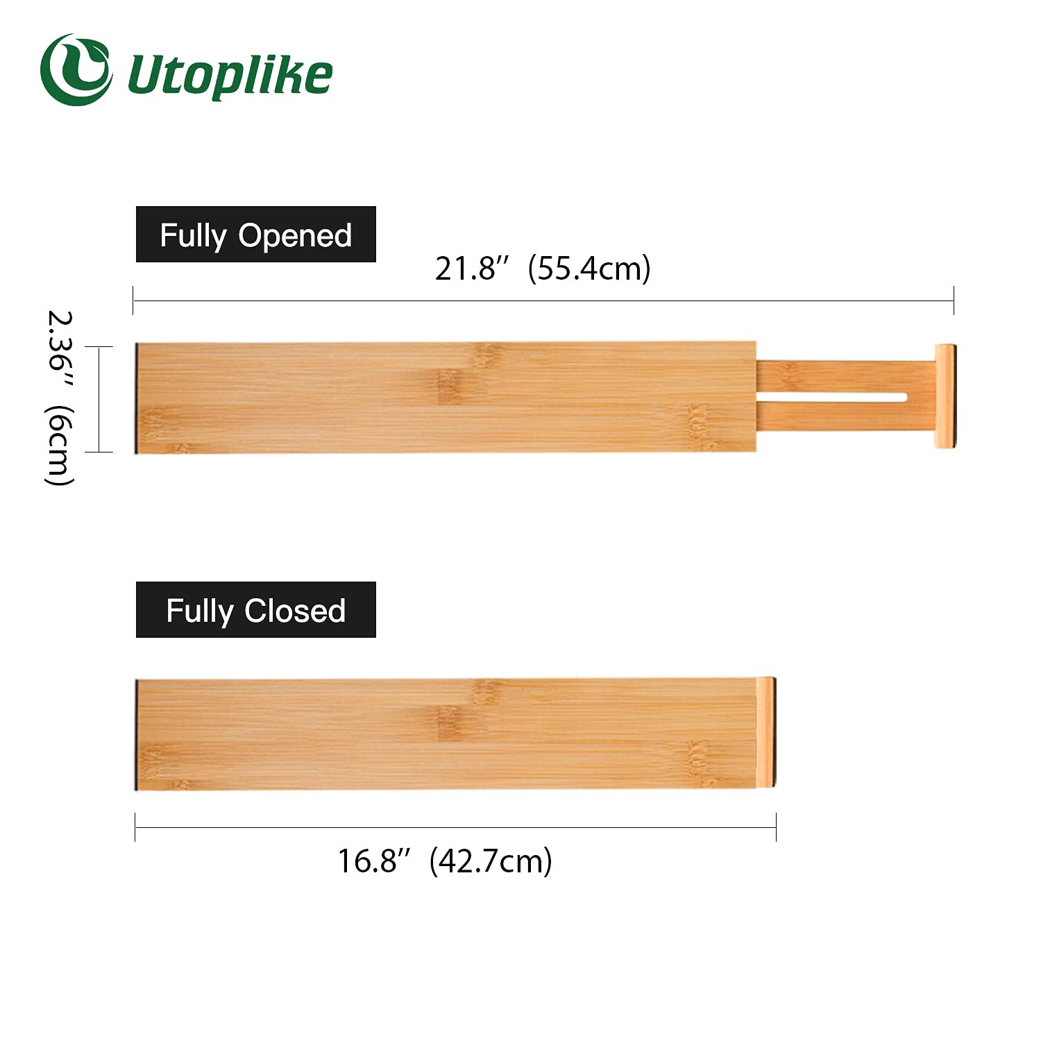 Utoplike 4 Pack Large Bamboo Kitchen Drawer Dividers 16.8-21.8IN and Bamboo Kitchen Knife Drawer Organizer Set