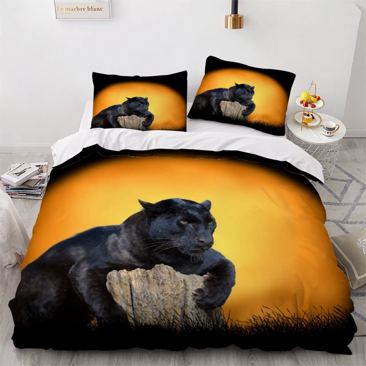 Quilt Cover Twin Size Black Panther 3D Bedding Sets Cheetah Duvet Cover Breathable Hypoallergenic Stain Wrinkle Resistant Microfiber with Zipper Closure,beding Set with 2 Pillowcase