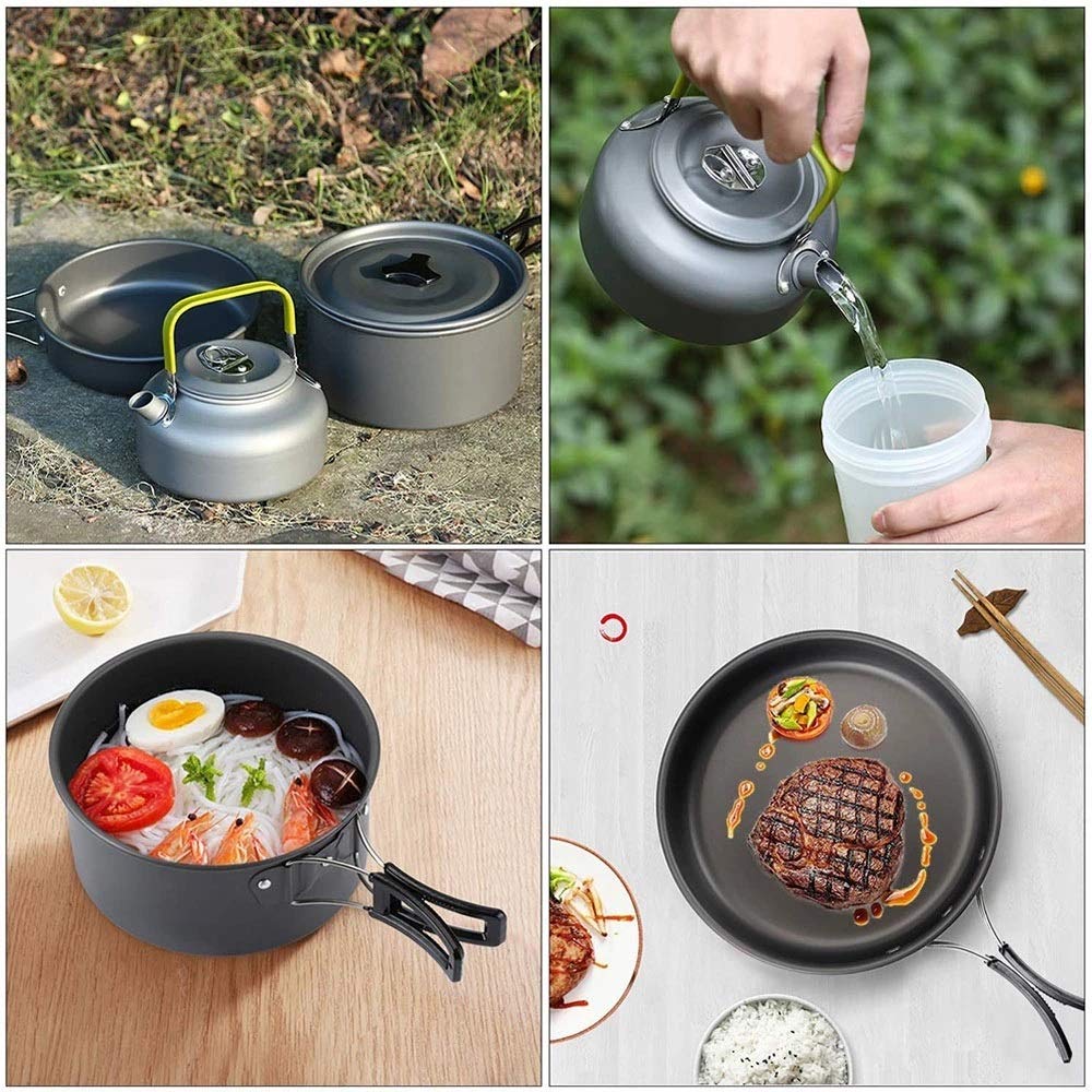 YFDM Camping Cookware Set Aluminum Nonstick Portable Outdoor Tableware Kettle Pot Cookset Cooking Pan Bowl for Hiking BBQ Picnic