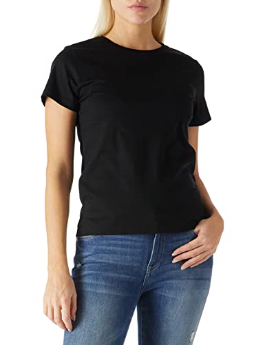 Women's Crewneck T Shirt Classic Short Sleeve Tee Soft Cotton Silk Tencel Fabric Tops (Black L)