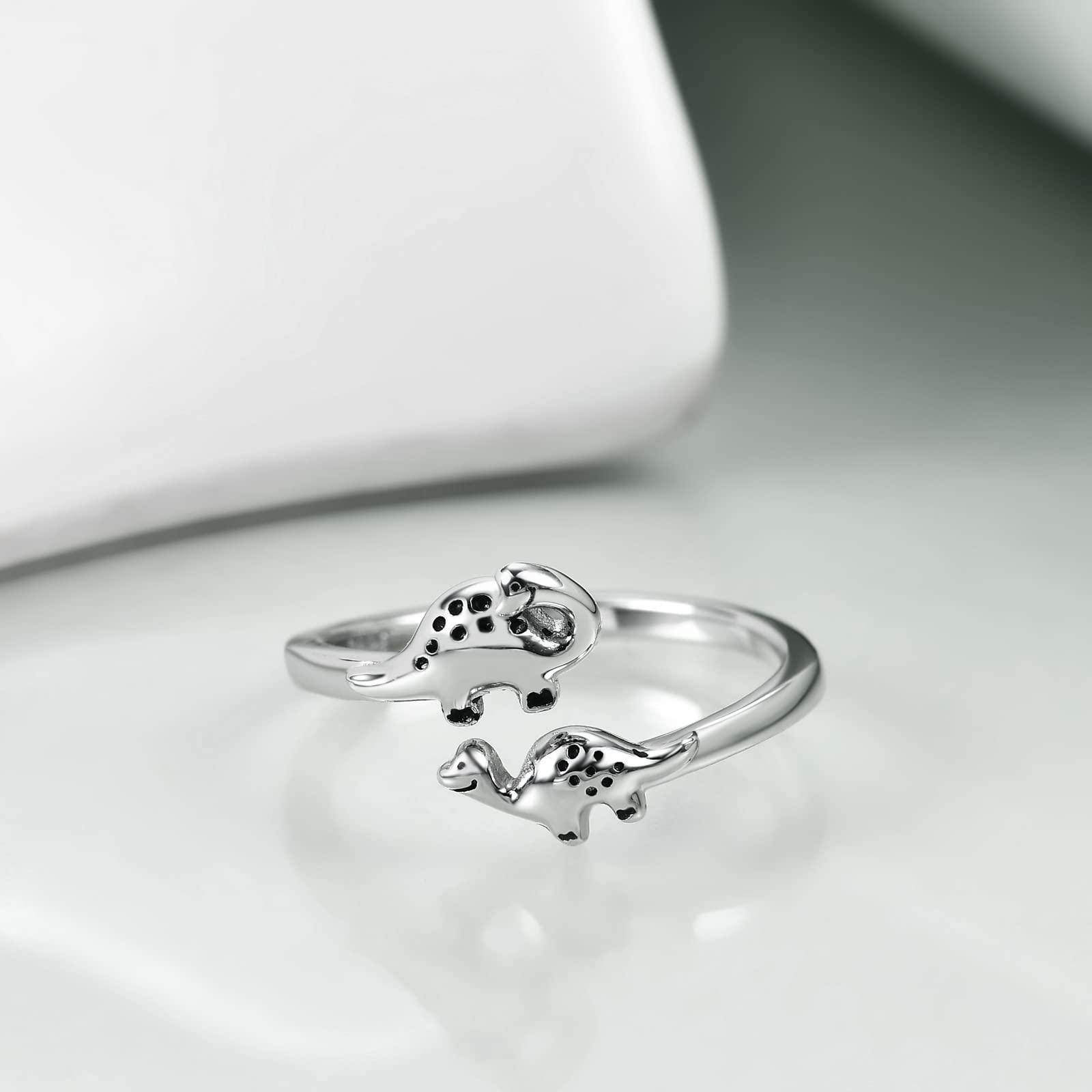YAFEINI Dinosaur Ring Sterling Silver Mother and Daughter Brontosaurus Statement Ring Opening Adjustable Knuckle Band Jewelry for Women