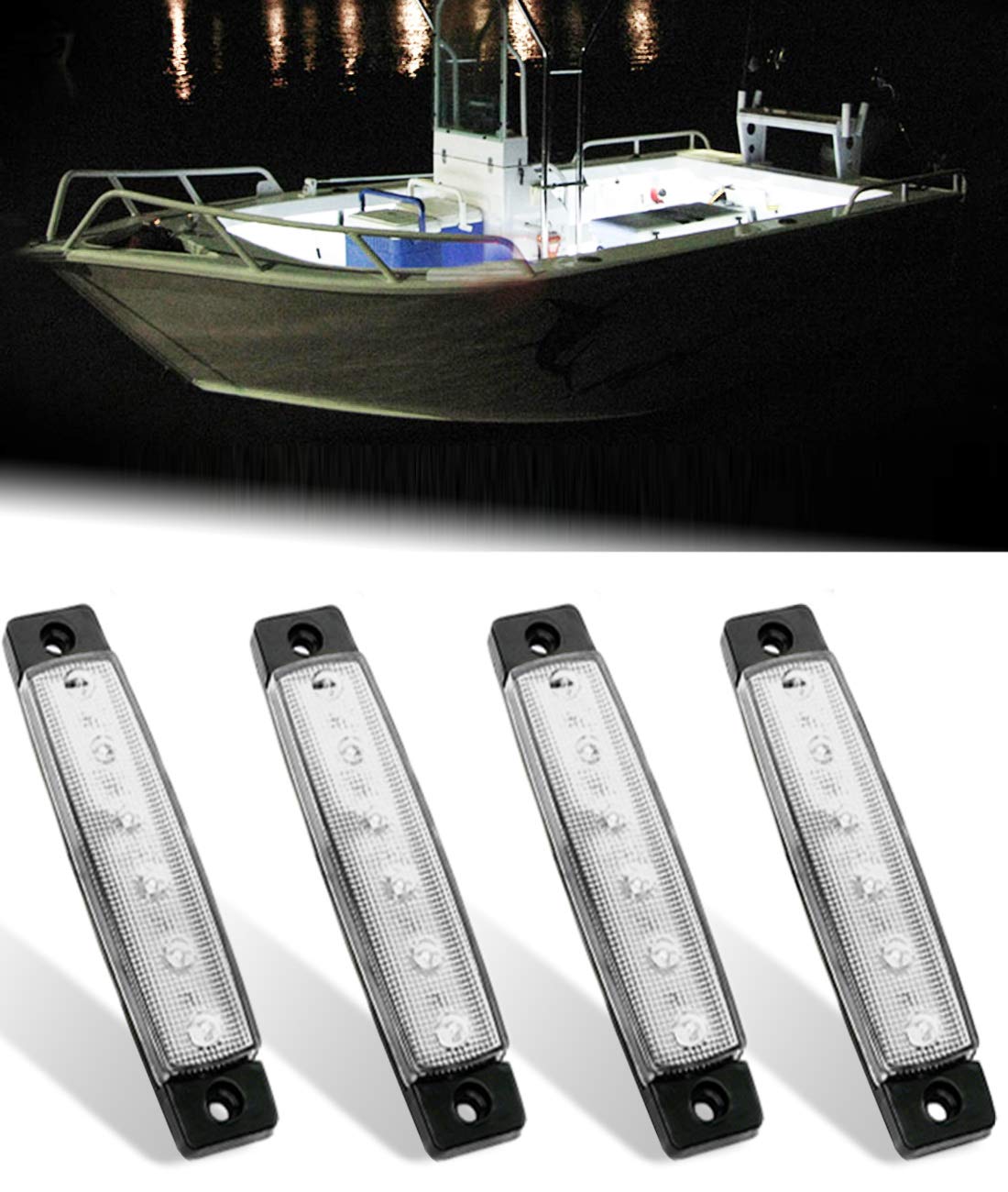 Shangyuan Marine Boat Lights, Utility Led Interior Lights For Boat Deck Courtesy Transom Cockpit Light, 12v Waterproof Marine Lighs For Yacht Fishing Pontoon Boat Sailboat Kayak Bass Boat, White, 4PCS
