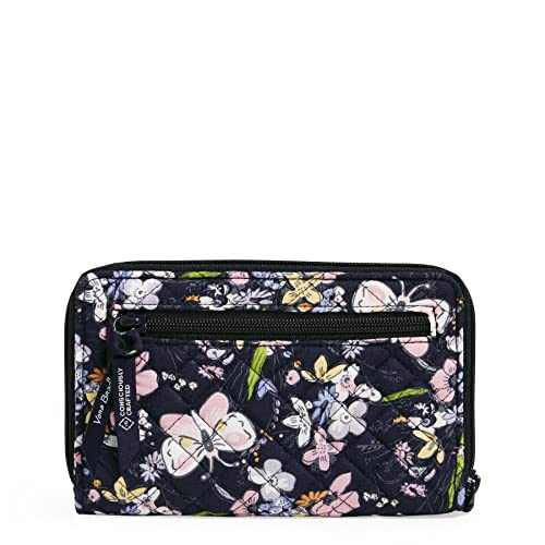 Vera Bradley Women's Cotton Turnlock Wallet With RFID Protection, Bloom Boom Navy - Recycled Cotton, One Size