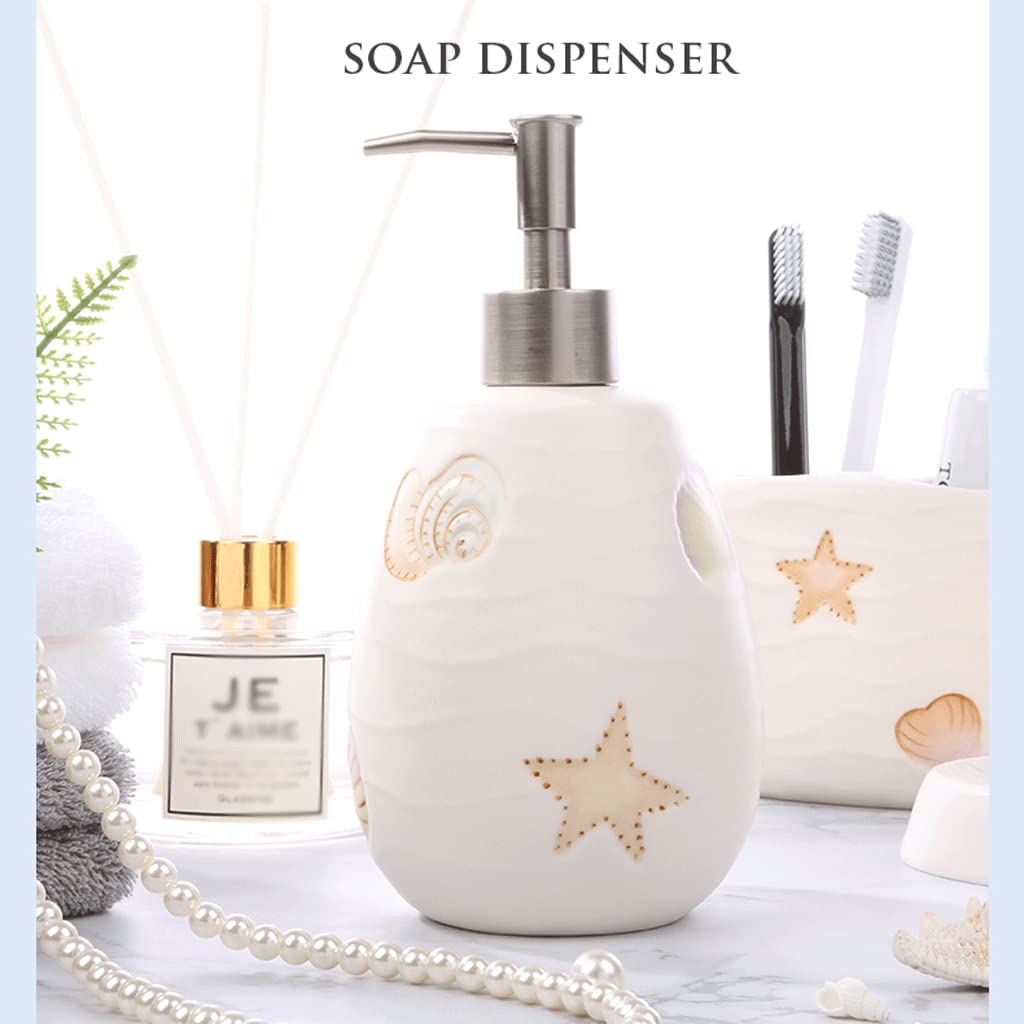 UTOYA Durable Ocean Series Bathroom Accessories,Hand-Glazing Soap Dispenser Set W/Mirror Tray. Ceramic Bath Gift Set,Home Countertop Decor Set Replacement