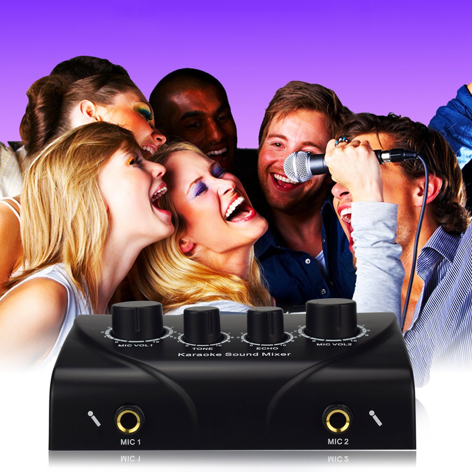 Portable Karaoke Mixer,Professional Digital Audio Sound Karaoke Machine Echo Mixer System for Family Party Entertainment, 2 Mic Inputs for TV/PC & Amplifier
