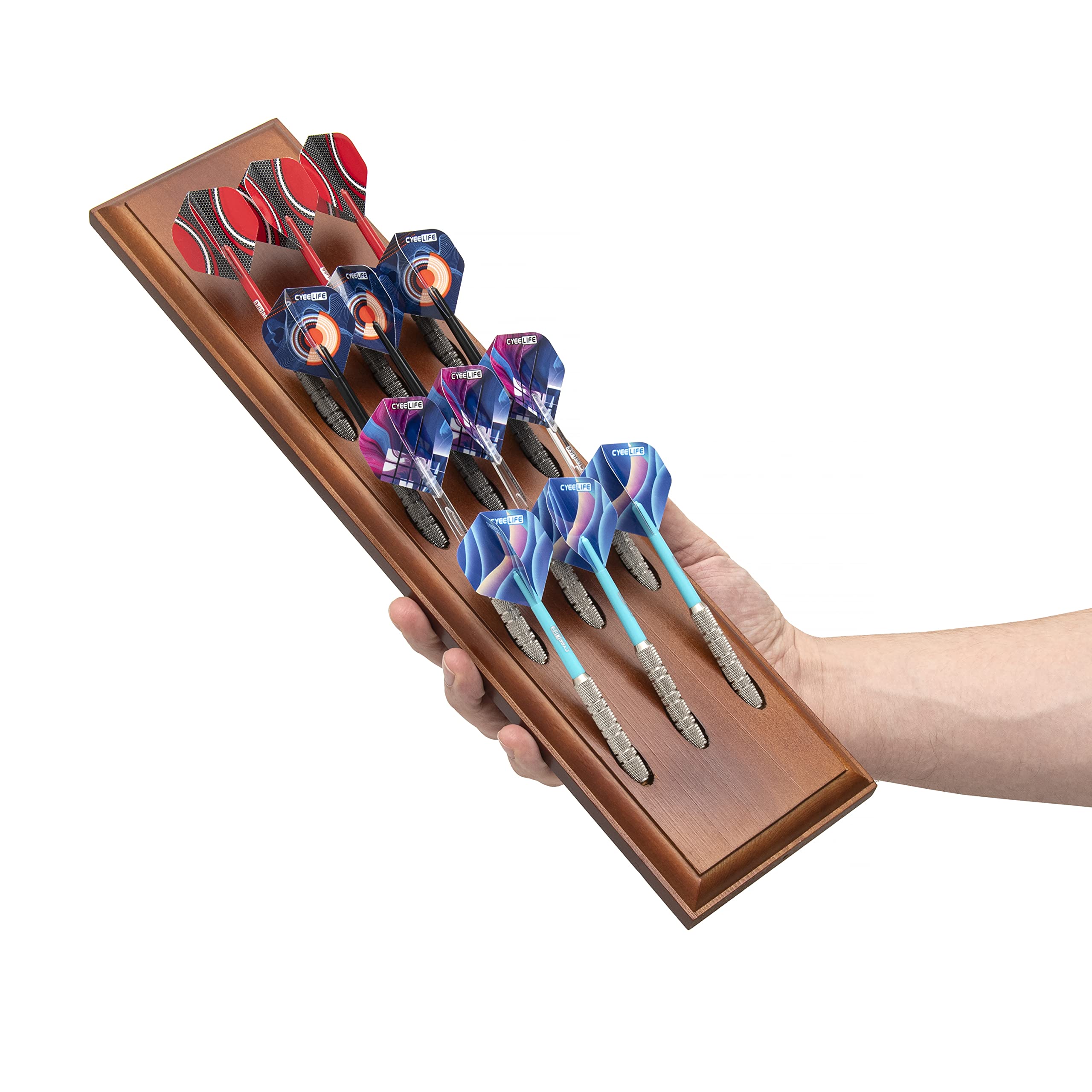 Veradura Solid Wood Wall Dart Holder - Holds and Displays 12 Soft or Steel Tip Darts - Precision Drilled Holes - Complete with 2 Pieces of Chalk for Scoring and an Accessory Bag