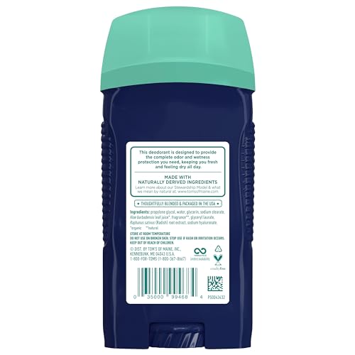 Tom's of Maine Complete Protection Aluminum-Free Natural Deodorant for Men, Eucalyptus & Sandalwood, 2.6 OZ