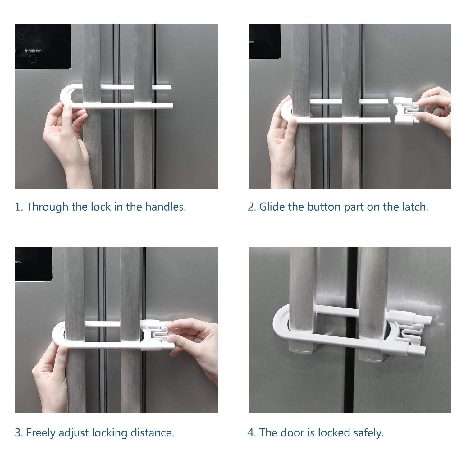 Sliding Cabinet Locks, U Shaped Baby Safety Locks, Childproof Cabinet Latch for Kitchen Bathroom Storage Doors, Knobs and Handles (4-Pack, White)