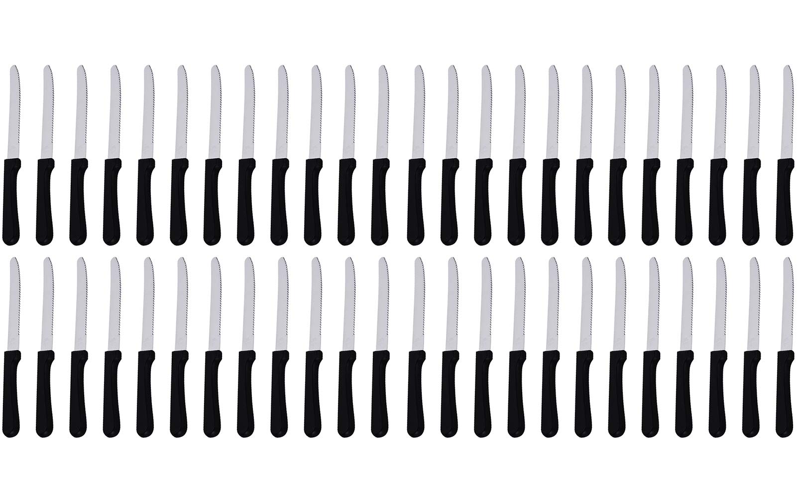 Tezzorio (Set of 48) 5-Inch Blade Steak Knives, Stainless Steel Rounded Serrated Blade Steak Knives with Plastic Handles for Restaurants