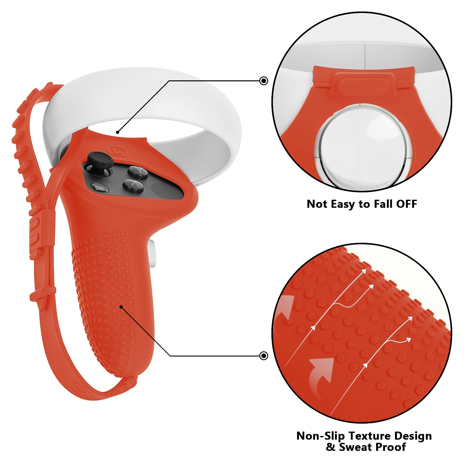 TOMSIN Touch Controller Grip Cover for Oculus Quest 2 with Silicone Face Cover, Protective Lens Cover, Silicone Handle Strap Combo, Sweatproof Lightproof Anti-Throw Accessories Set (Red)