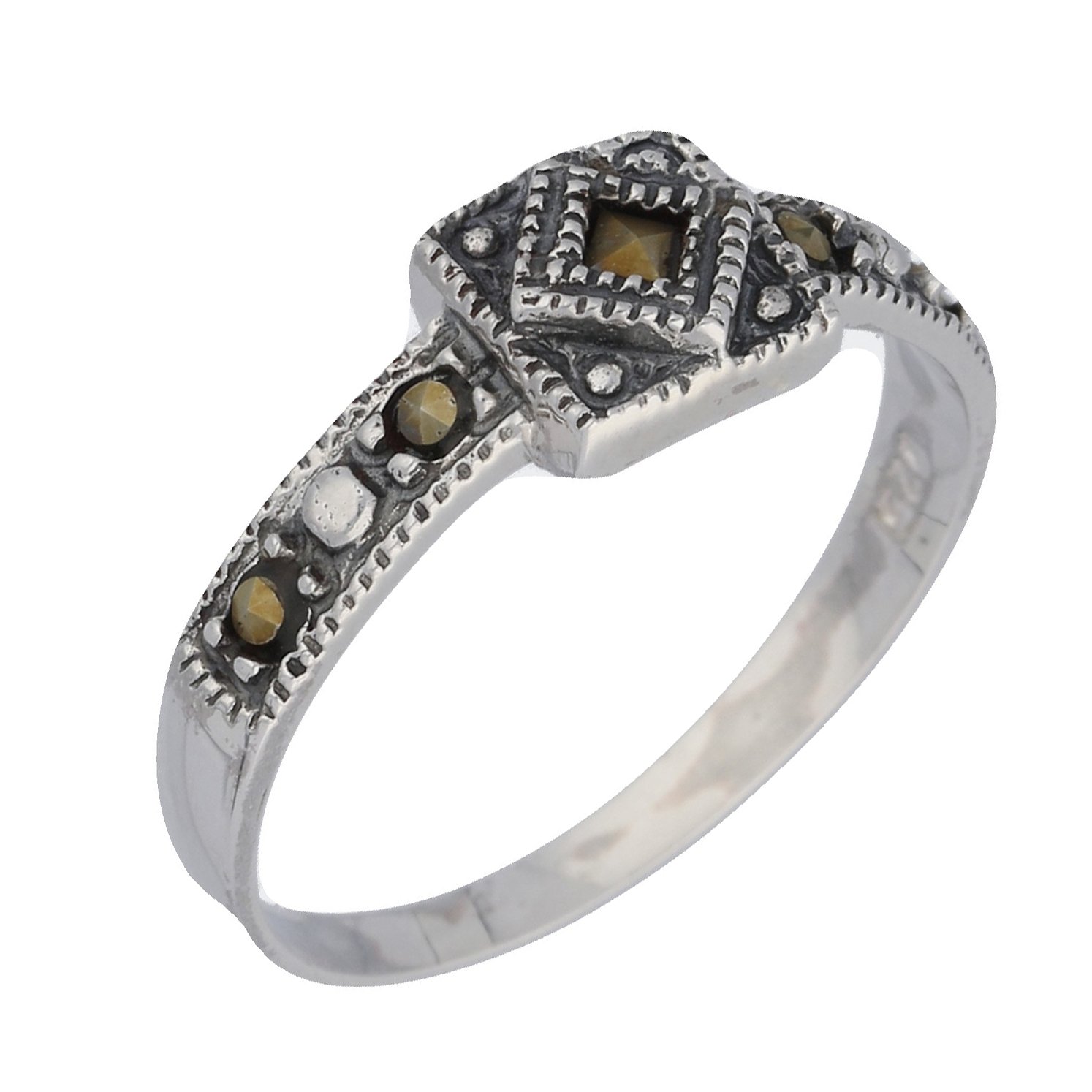 Petite Light Weight Square Sterling Silver Marcasite Ring Size 7(Sizes 6,7,8,9)