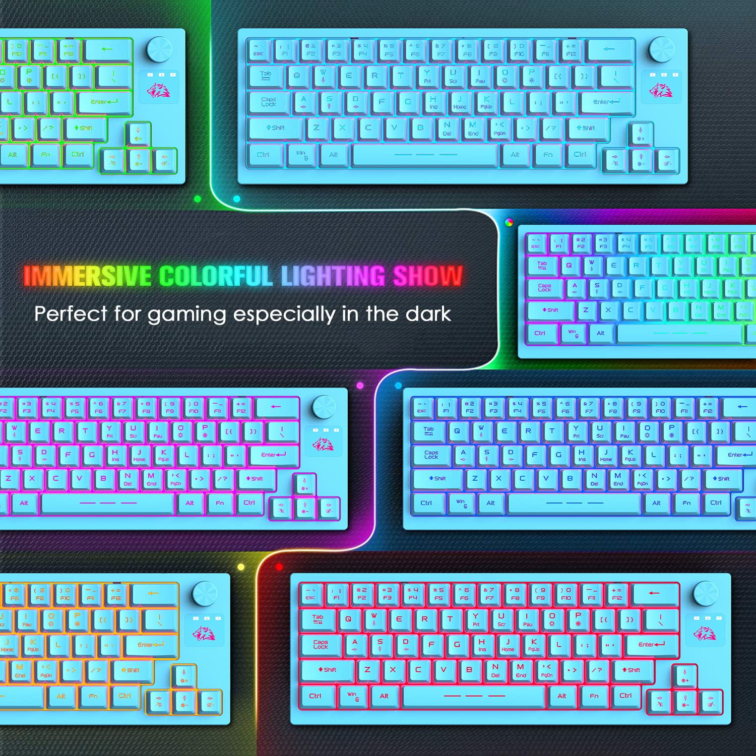 ZIYOU LANG T50 Wireless Gaming Keyboard and Mouse Combo Mini Portable with Cool RGB Backlit Ergonomic 64Key TKL Rechargeable 4000mAh Battery Anti-ghosting Media Knob for PC Mac Gamer(Black)