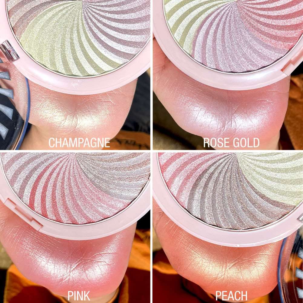TINTARK 4 inch Supersize Vortex Highlighter Palette for Face Body Cheek,Ultra Shimmer Sparkle Compact,Talc Free,Glow Metallic Glitter Brighten Illuminator,Pink Pearl Powder,Rose Gold,Peach,Champagne