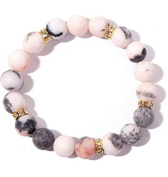 ZNDIJE Therapeutic Crystal Rose Quartz Bead Bracelet Fashion healthy crystal stone jewelry vitality extract Beaded charm chain bracelet bring good luck healthy women Bracelet (10mm), Pink, 18.5cm