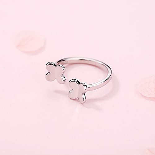 VUZALRANO S925 Sterling Silver Simple Butterfly Open Statement Rings Adjustable Double Flowers Promise Engagement Wedding Ring Wrap Cuff Finger Band Eternity BandsDaughter