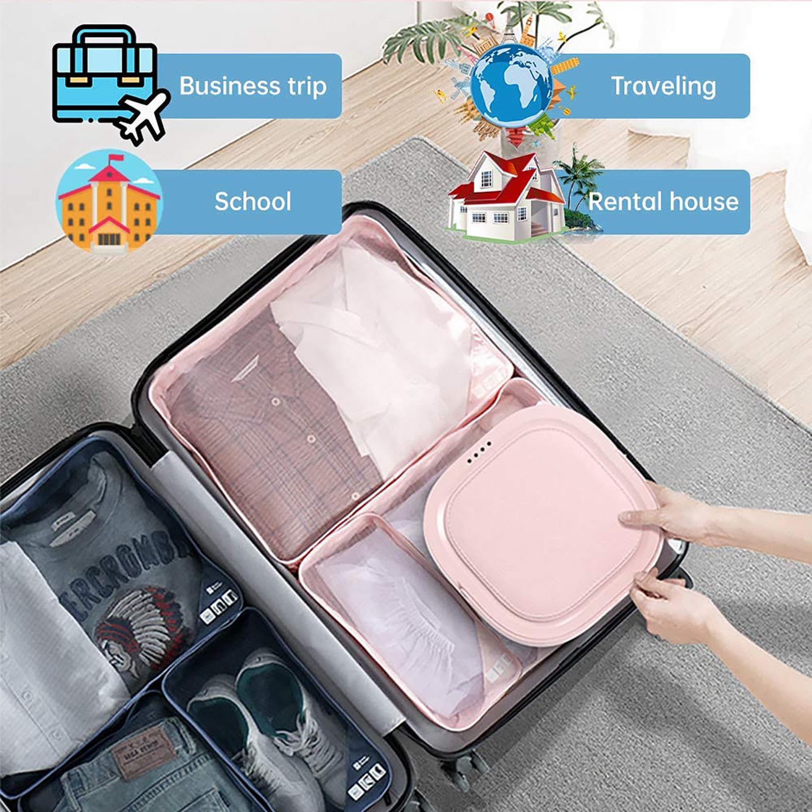 Portable Washer Machine for Apartments with 60/80℃ Drying and UV, Mini Wash Machine 4D Wave Wheel,Spin Dry for Small Rooms,Camping,RV Travel,Pink
