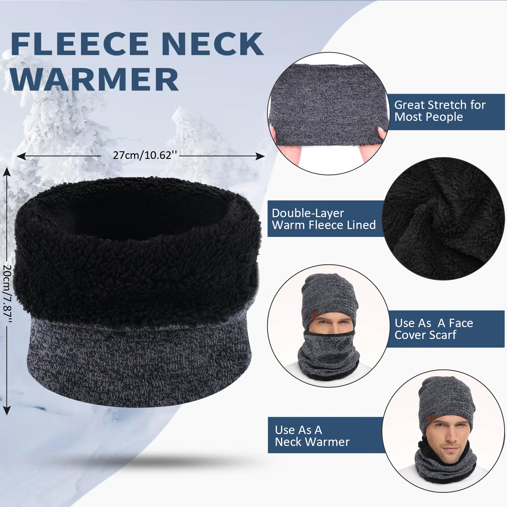 Winter Beanie Hat Scarf Touchscreen Gloves Set for Men and Women, Beanie Gloves Neck Warmer Set with Warm Knit Fleece Lined Navy Blue
