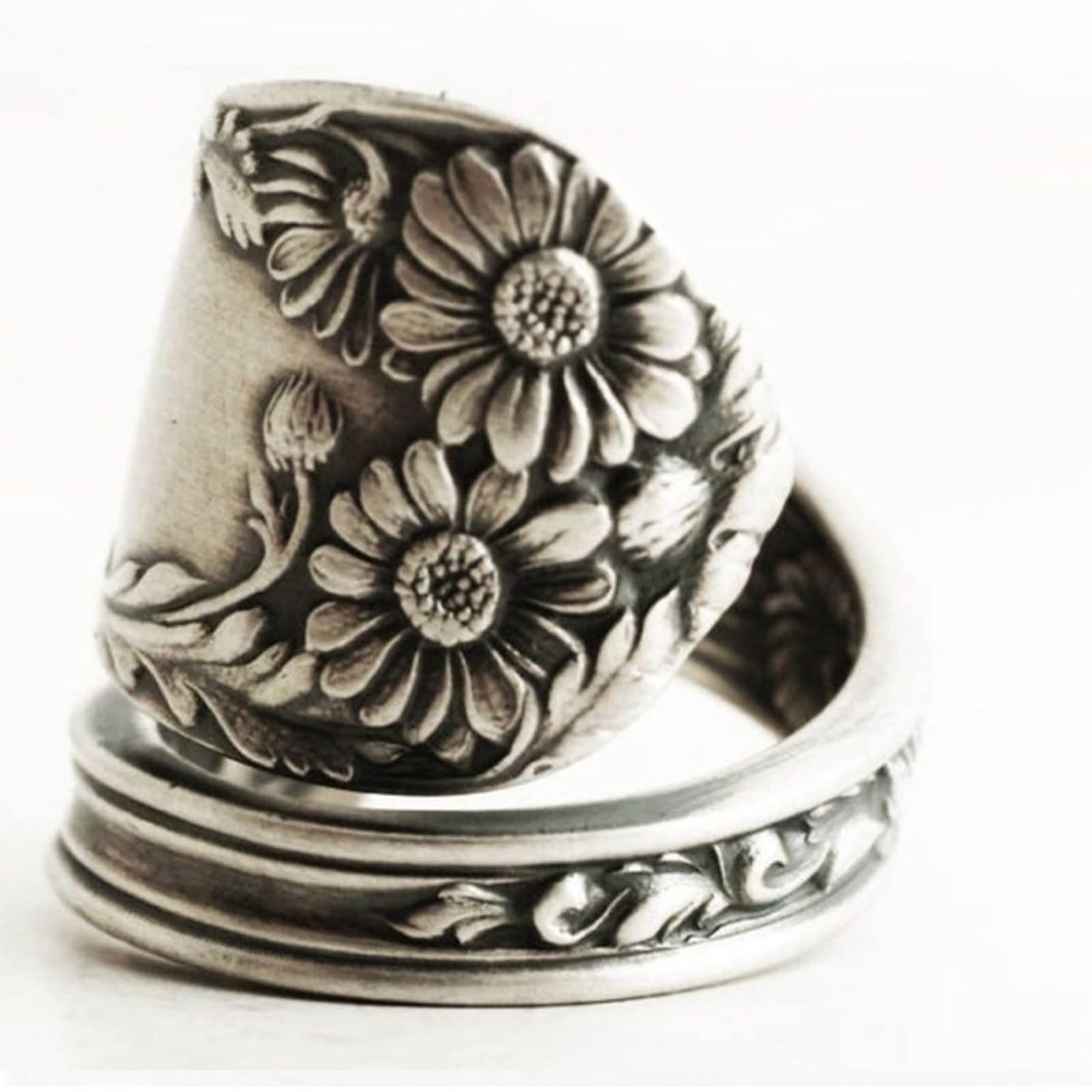 YEXUAN 2022 Jewelry [Select your spoon ring adjustable size 6-11 oxidation 925 sterling silver