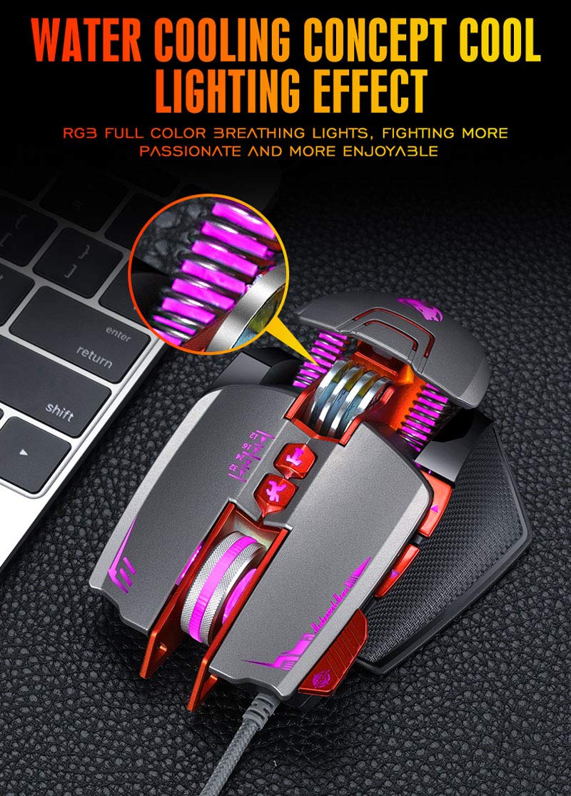 Shenligod Gaming Mouse Wired [3200 DPI] [Programmable] [Breathing Light] Ergonomic Game USB Computer Mice RGB Gamer Desktop Laptop PC Gaming Mouse,8 Buttons forWindows PC Gamers