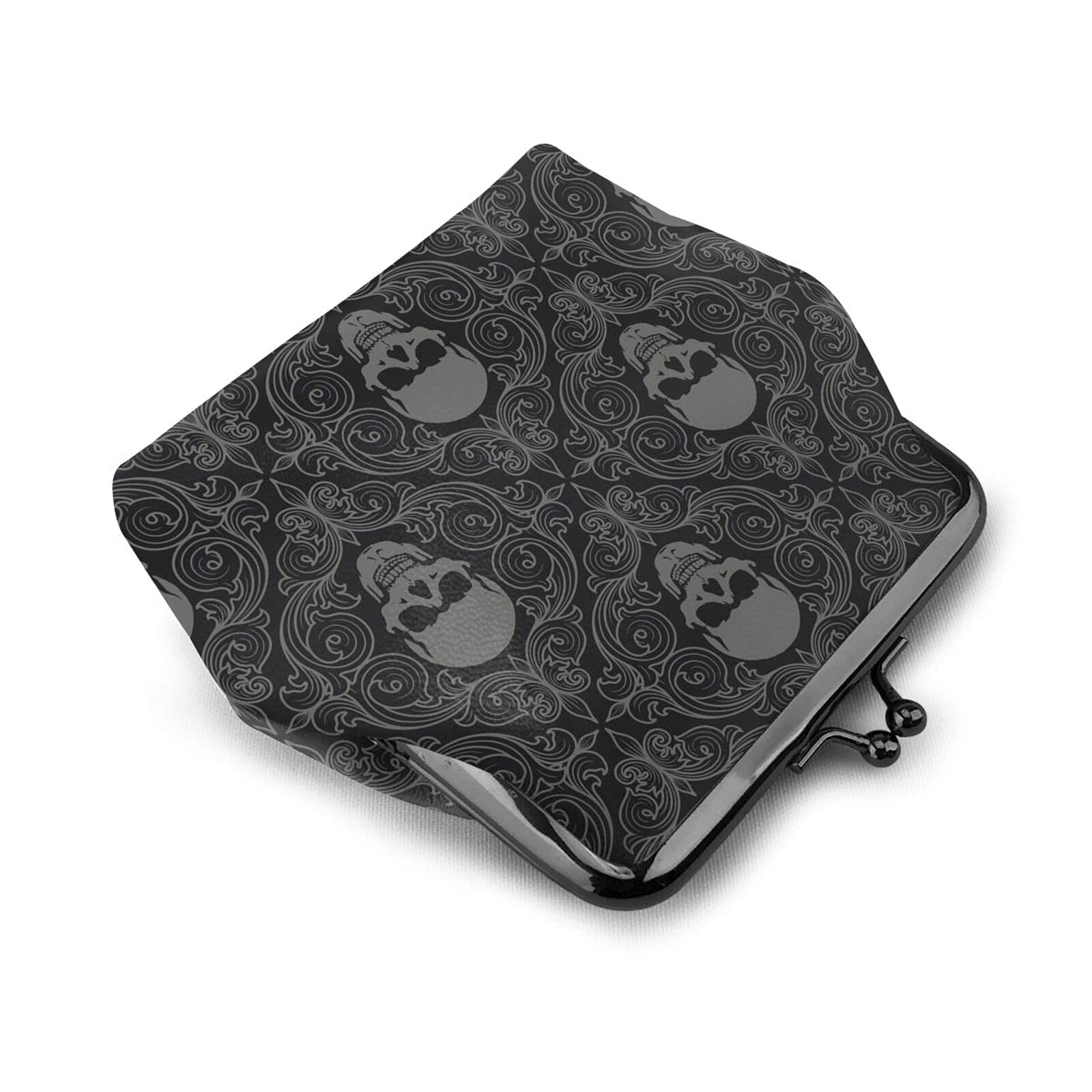 Women'S Wallet, Skull Gothic Buckle Leather Coin Purses Pouch Kiss-Lock Change Travel Makeup Wallets
