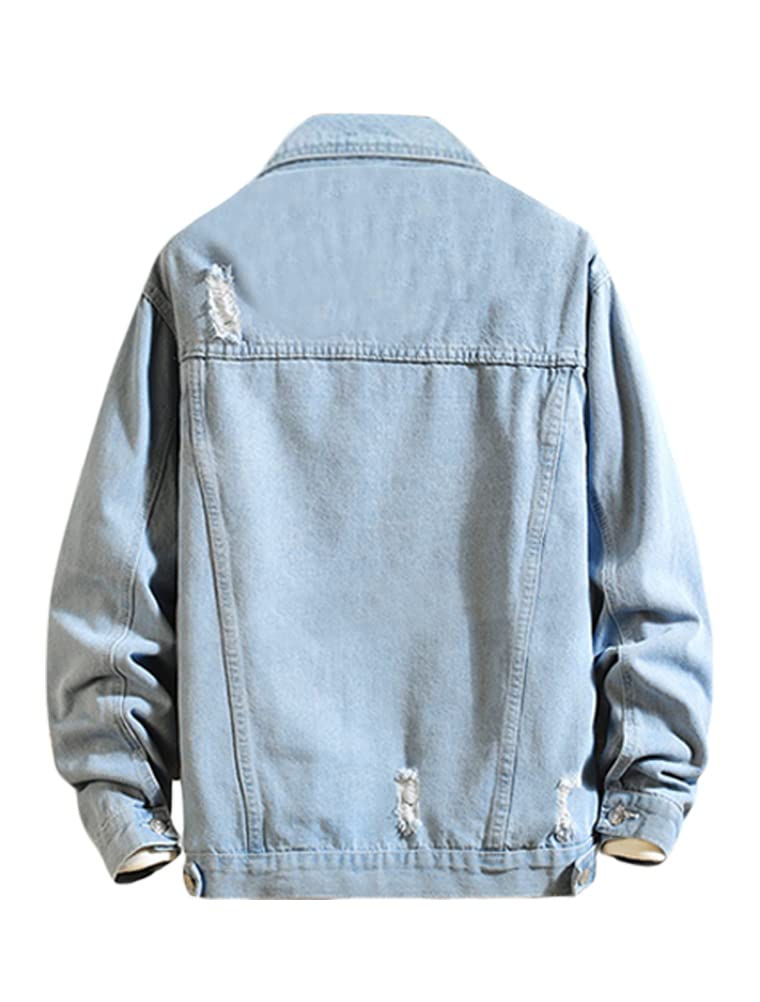 PASOK Men's Denim Hoodie Jacket Casual Slim Fit Button Down Jeans Coat Thin Style Blue XL