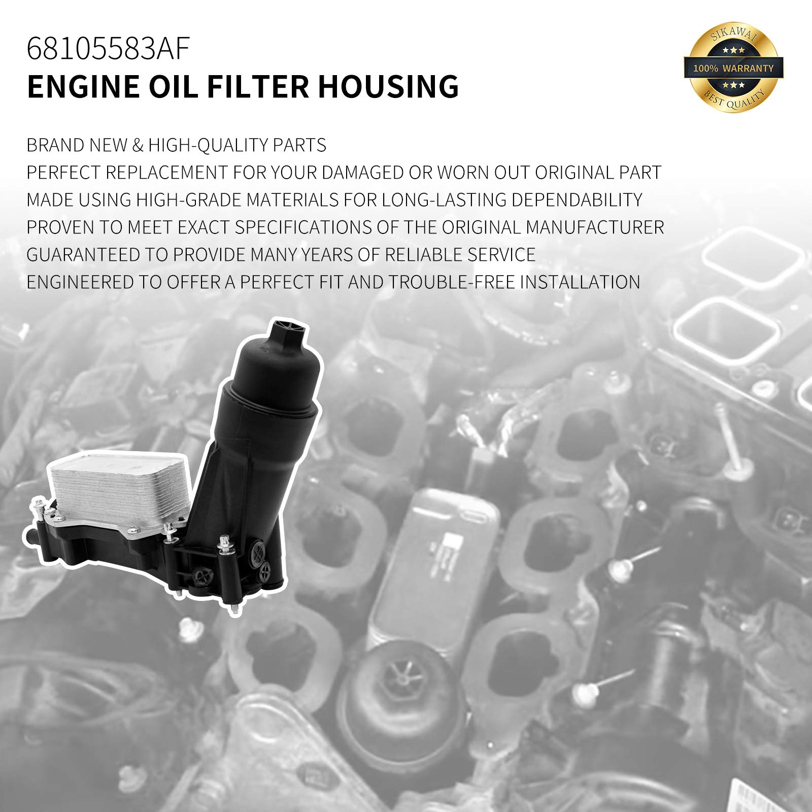 Sikawai 68105583AA Engine Oil Filter Housing Adapter Replaces 68105583AF 68105583AE 68105583AB