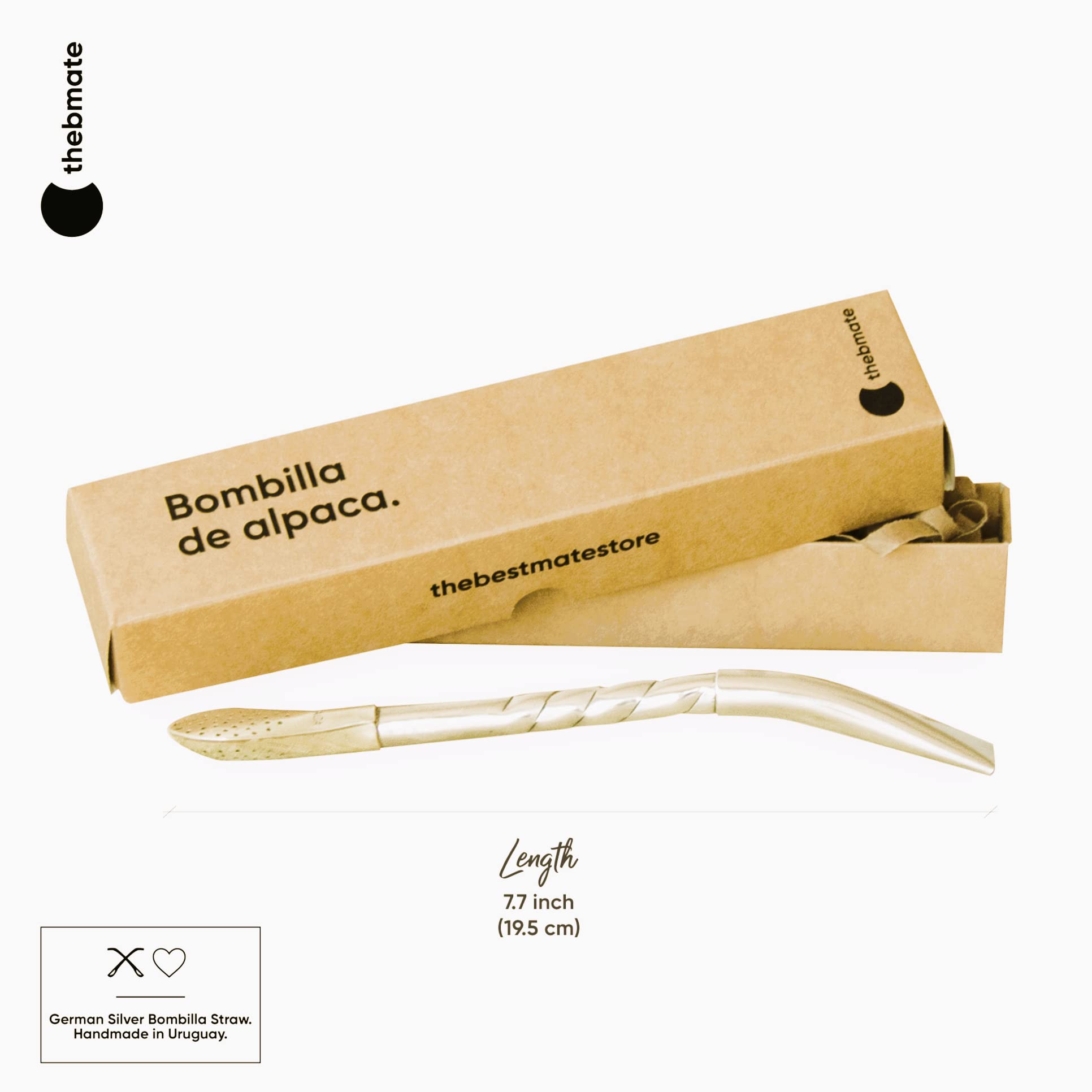 TheBmate Premium Bombilla Mate (Mate Straw) β Yerba Mate Bombillon Straw - Crafted German Silver (Alpaca) Bombilla Straw - Handmade in Uruguay β Cleaning Brush included