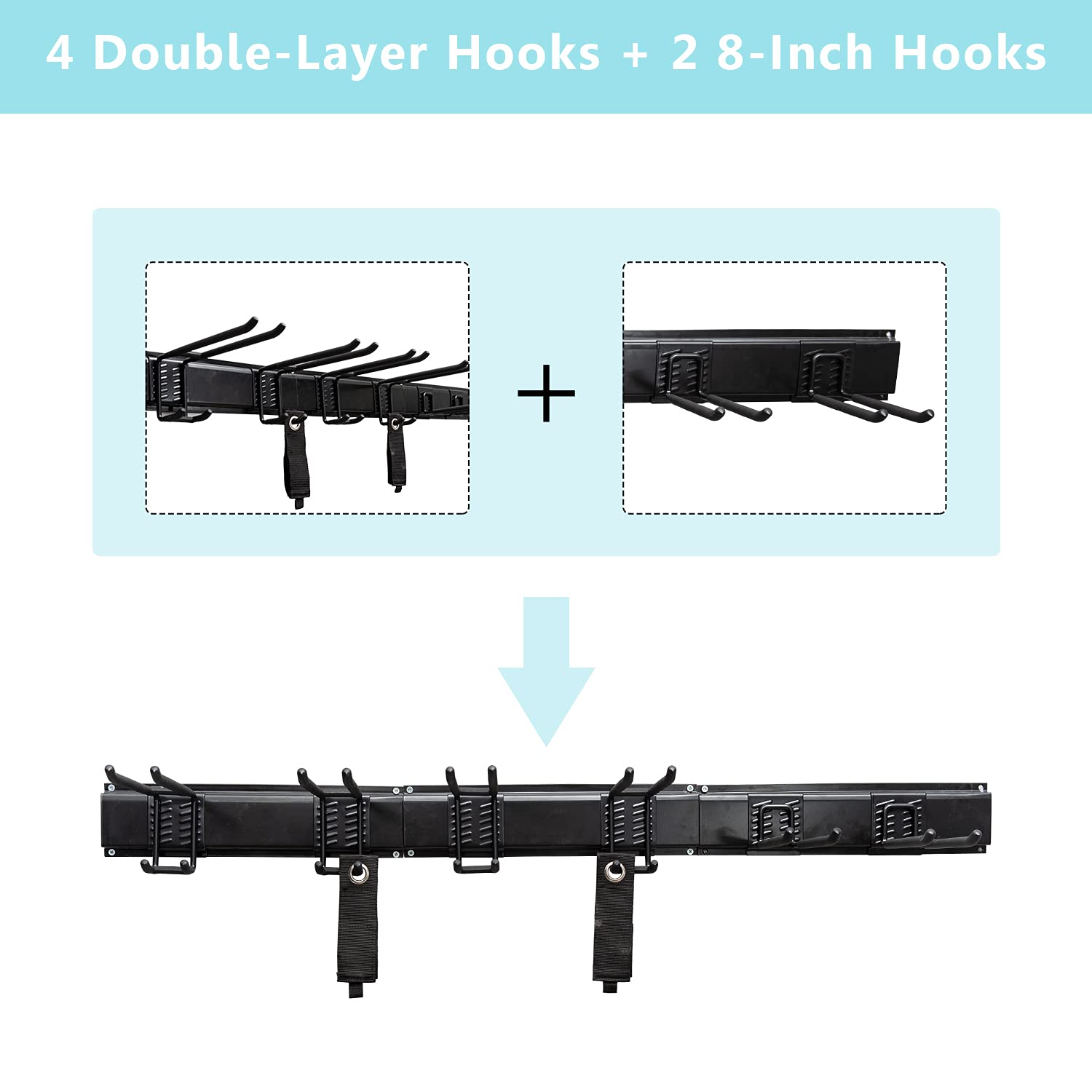 Tool Storage Rack, Wall Mount Tools Home Storage System Strengthen Garage Tool Organizer, Adjustable Heavy Duty Steel Garage Organization for Ladders, Shovels, Broom, tools
