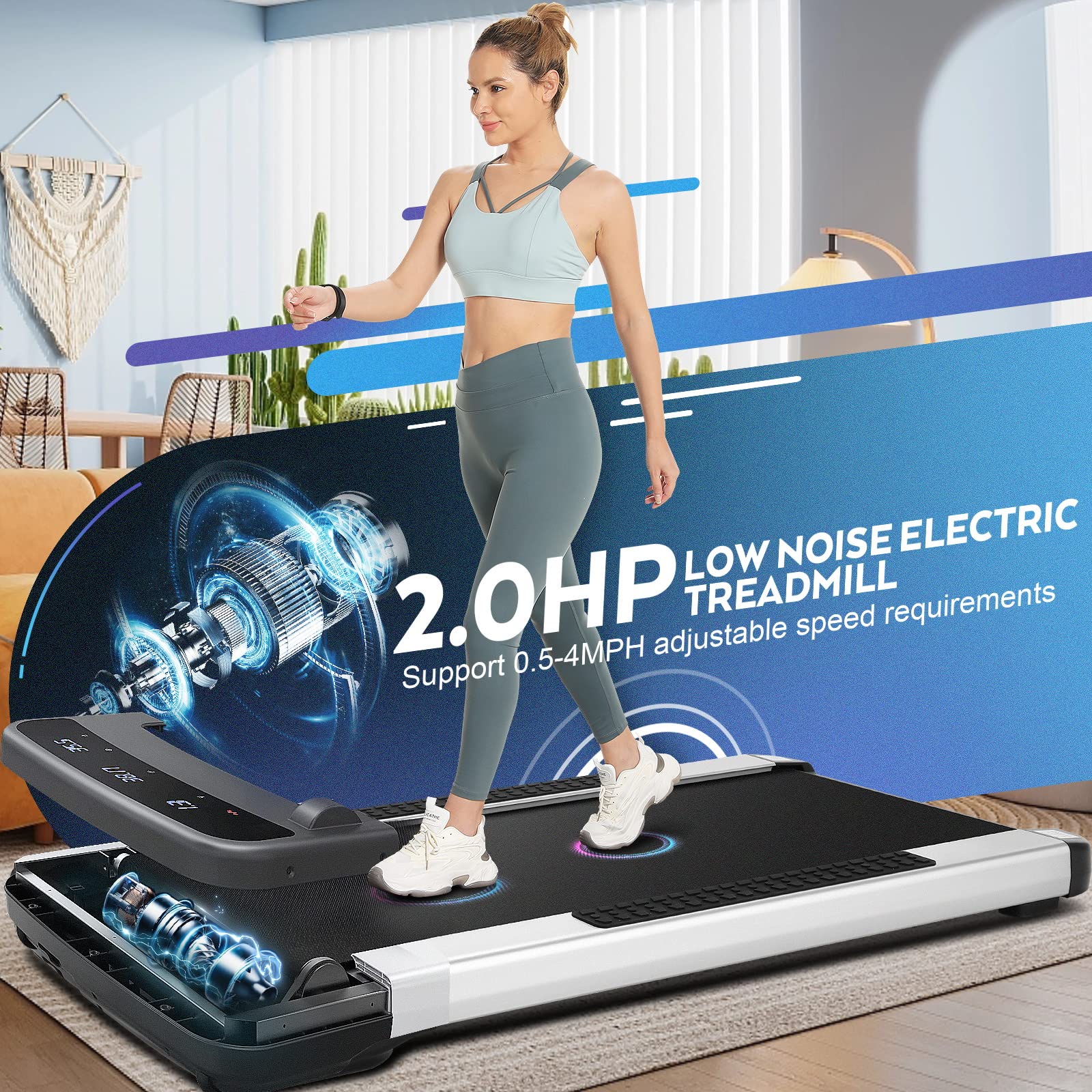 Treadmills for Home,Under Desk Folding Treadmill,2-in-1 Running,Walking & Jogging Portable Running Machine with Bluetooth Speaker & Remote Control,5 Modes & 12 Programs,No Assembly Required