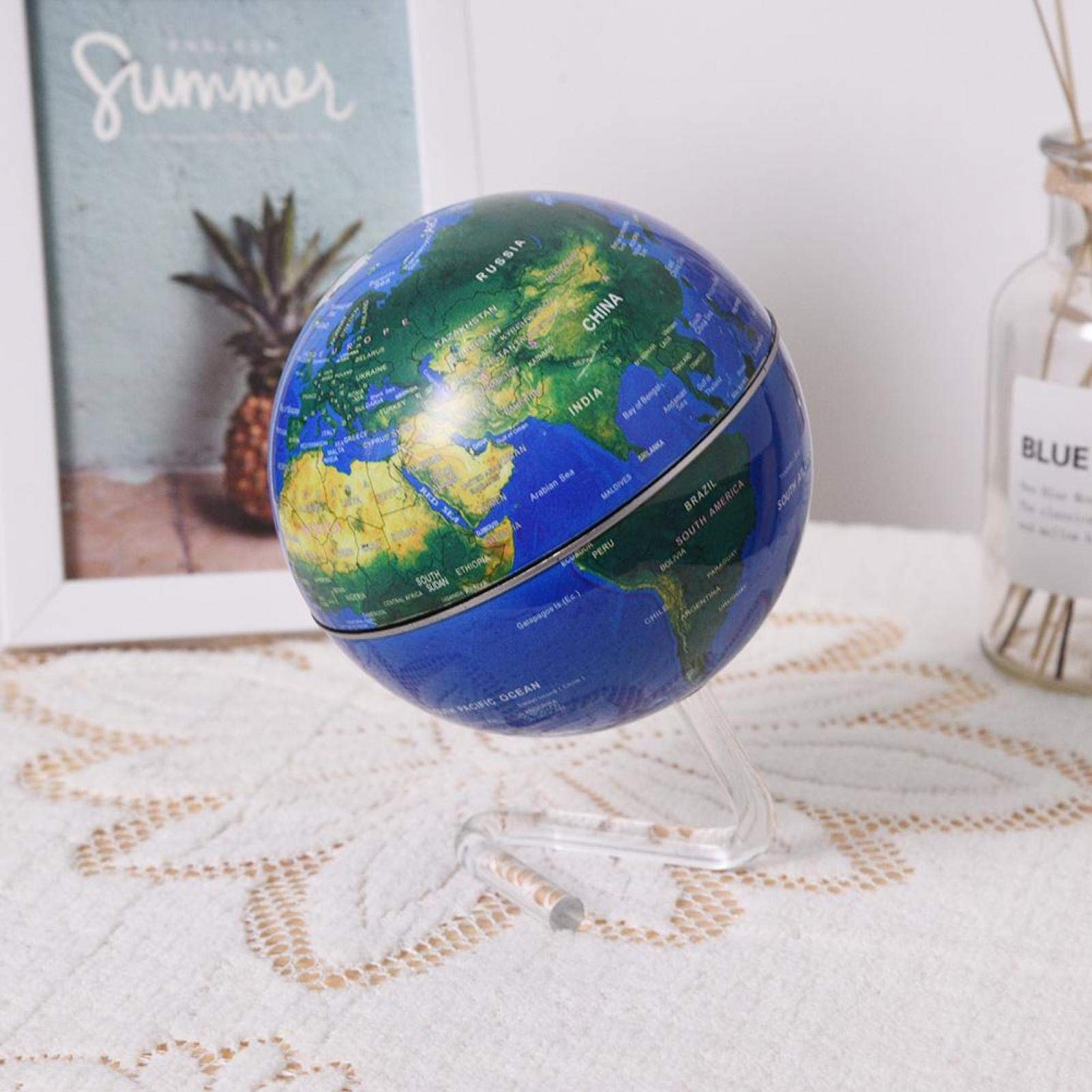 World Globe, Rotating Earth Globe Rotating World Globe, Non- Great Education Tool with Stand Office Decoration for Kids and Adults(English Blue)