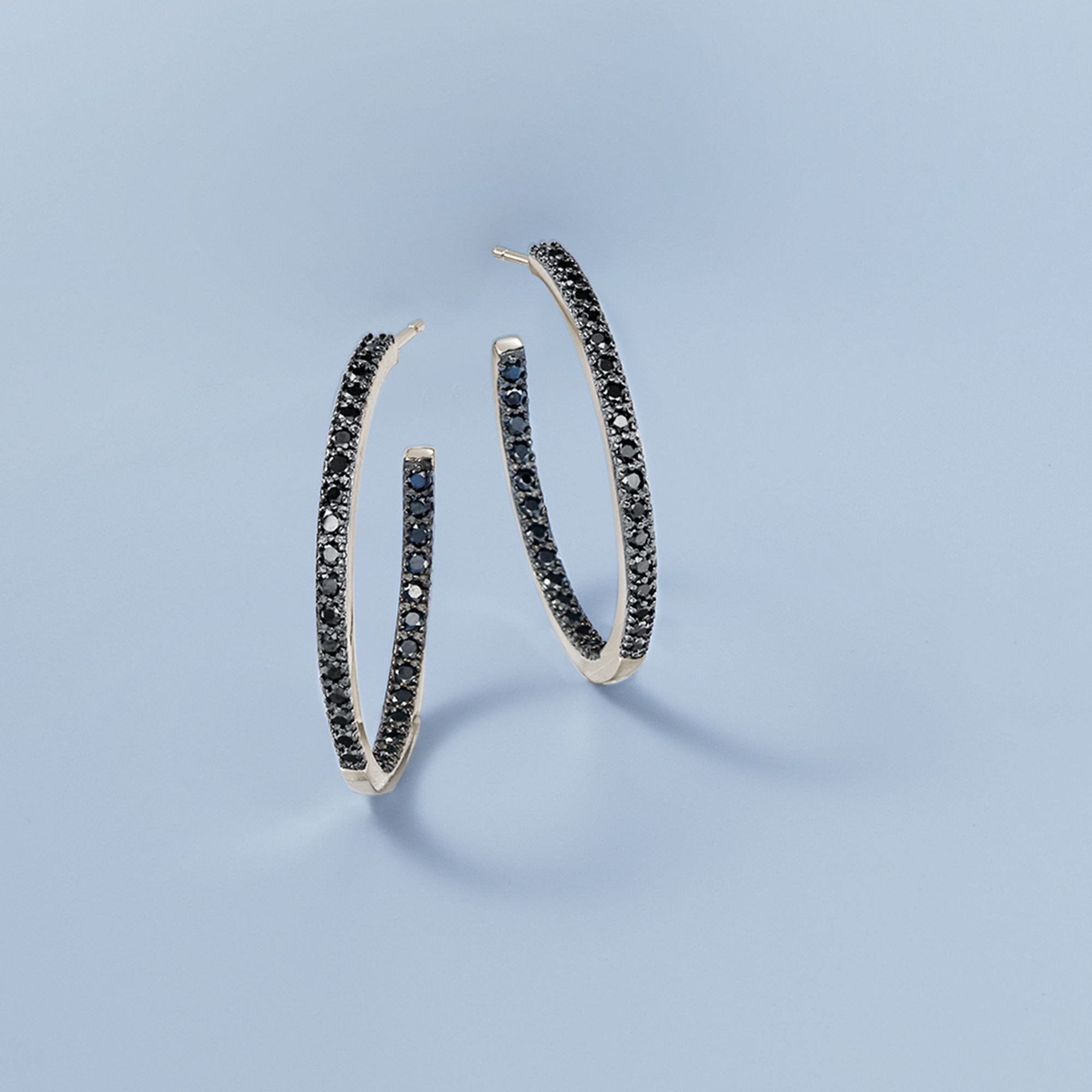 Ross-Simons 1.20 ct. t.w. Black Spinel Inside-Outside Hoop Earrings in Sterling Silver