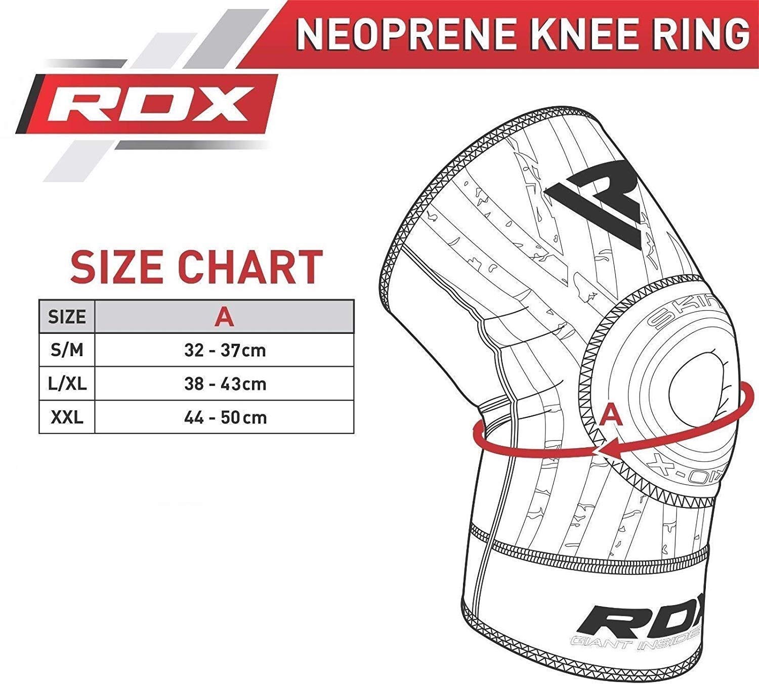 RDX Knee Support Brace, Elasticated Neoprene Open Patella Sleeve Guard for Meniscus Tear, Arthritis, ACL, Tendonitis, Compression Protector for Strain, Sprain, Sports Workout. SOLD AS SINGLE ITEM