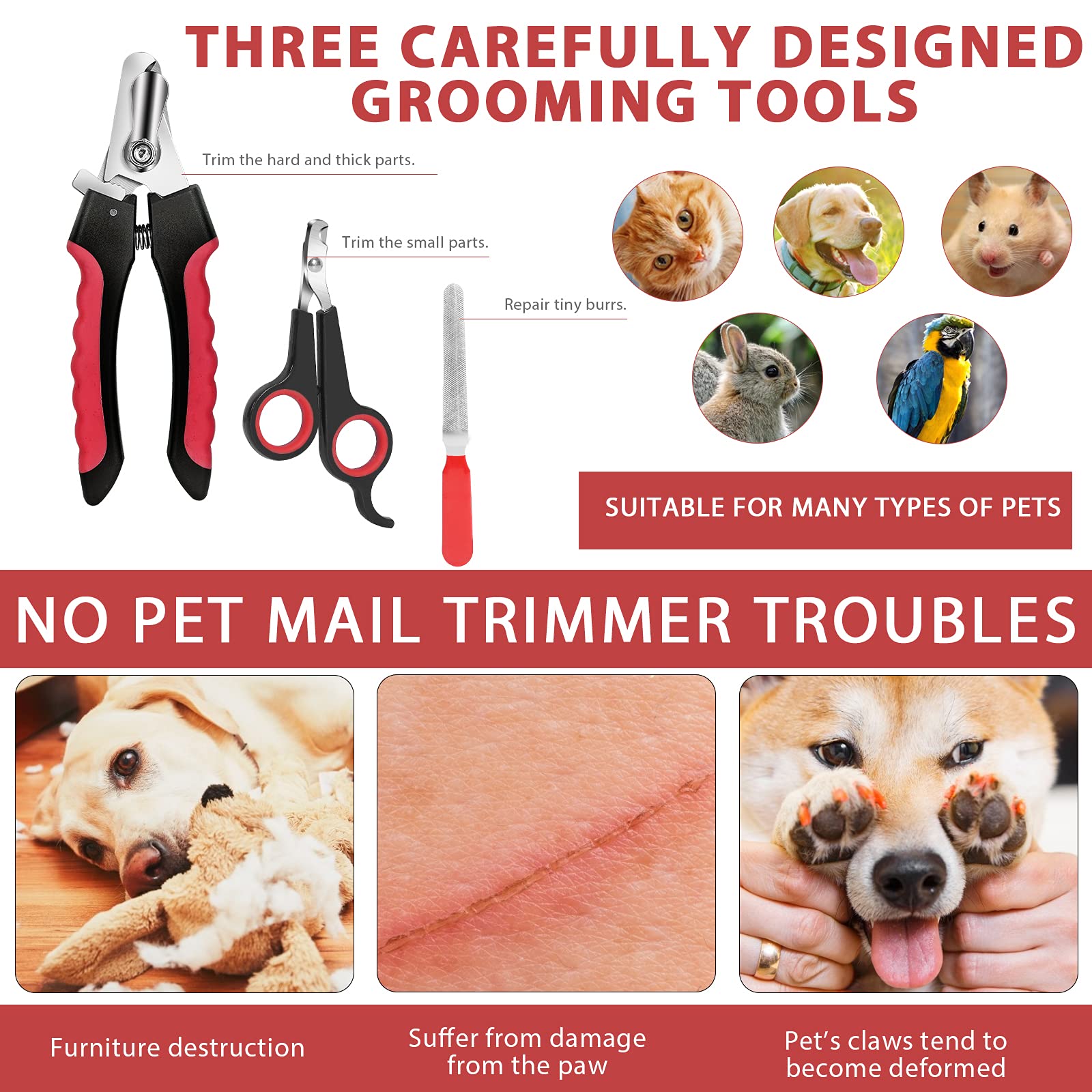 Small dog Nail Clippers Trimmer Set - Safety Guard To Avoid Over-Cutting Nails Professional Round Tip Dog and Cat Grooming Scissors