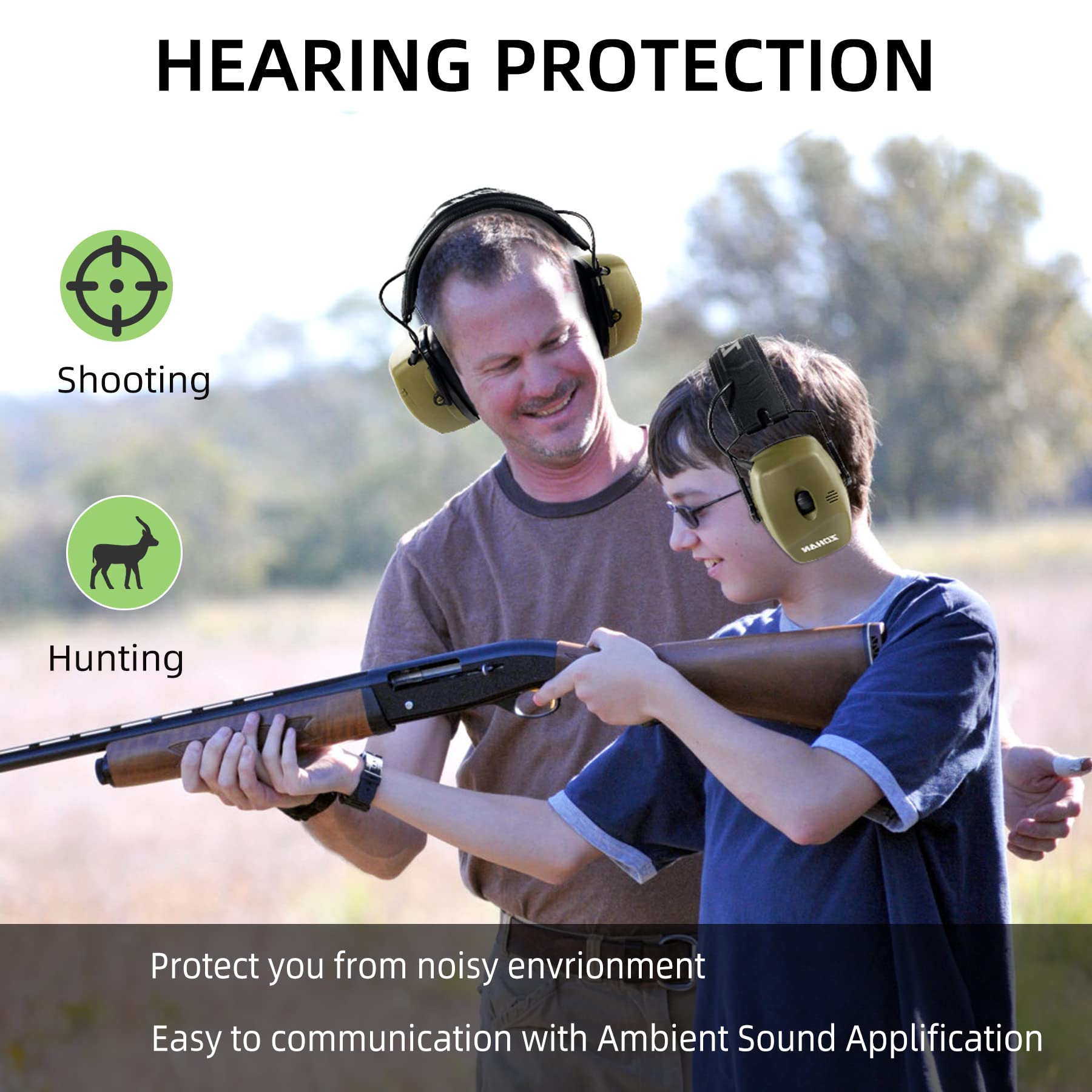 ZOHAN EM056 + EM028 Shooting Ear Protection Earmuff, Hearing Protection Noise Reduction for Gun Range, Hunting