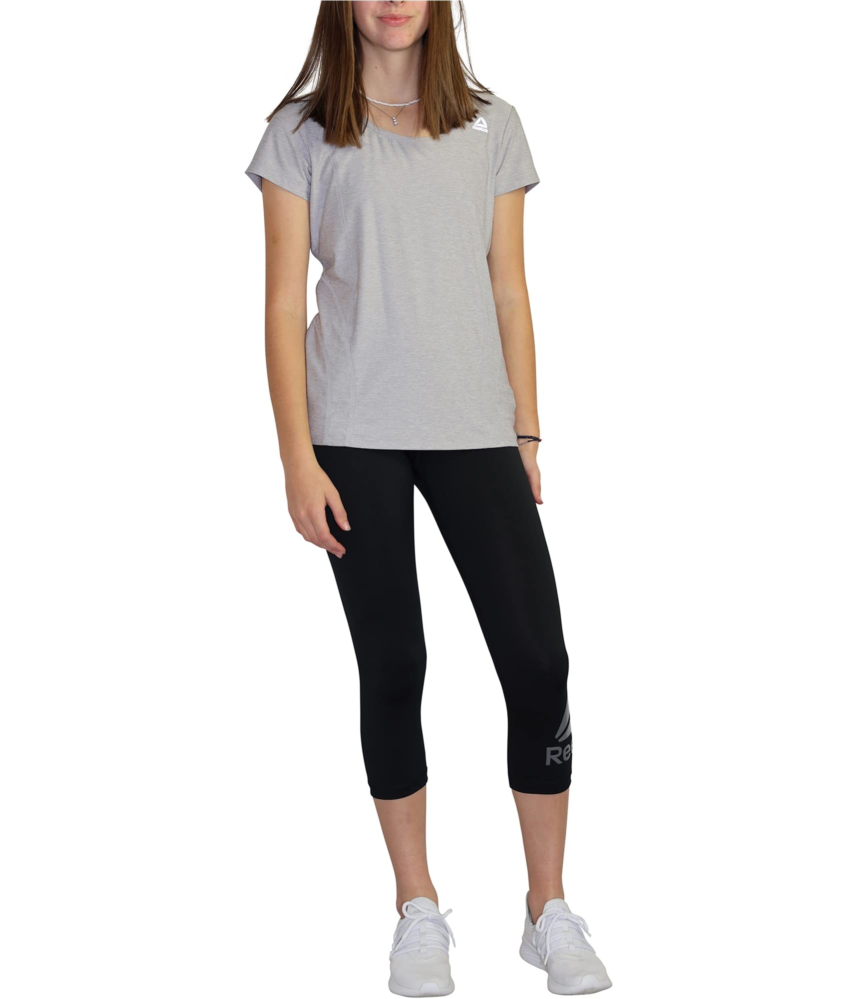 Reebok Womens Fitted Marled Basic T-Shirt, Grey, Medium