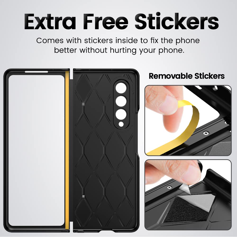 VEGO for Galaxy Z Fold 3 Case with Hinge Protection, Built-in 360°Rotate Ring Stand Magnetic Cover Case for Samsung Galaxy Z Fold 3 5G (2021) - Black