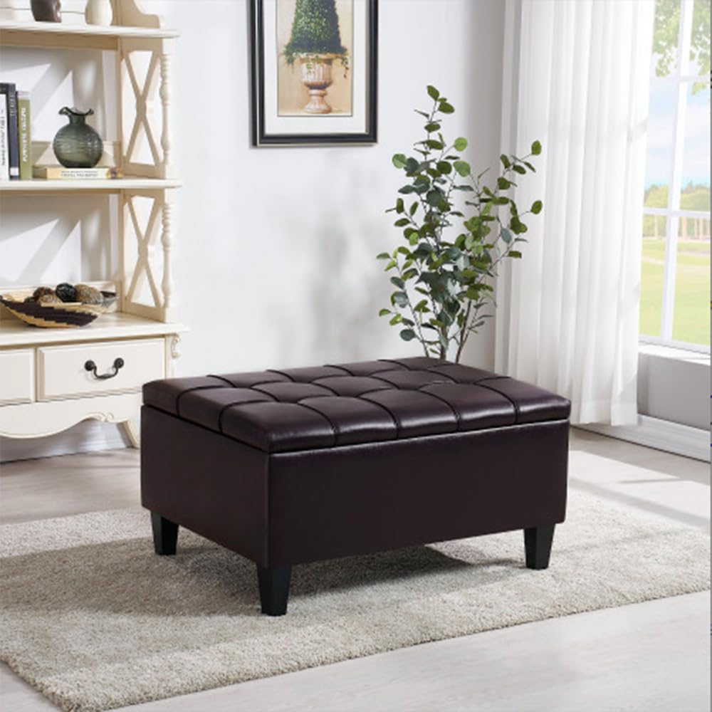 SINLOOG Storage Ottoman, Ottoman Foot Rest,Faux Leather Upholstery Storage Ottoman Bench with Safety Close Hinge, Ottoman with Storage for Living Room/Entryway/Hallway/Foot Rest