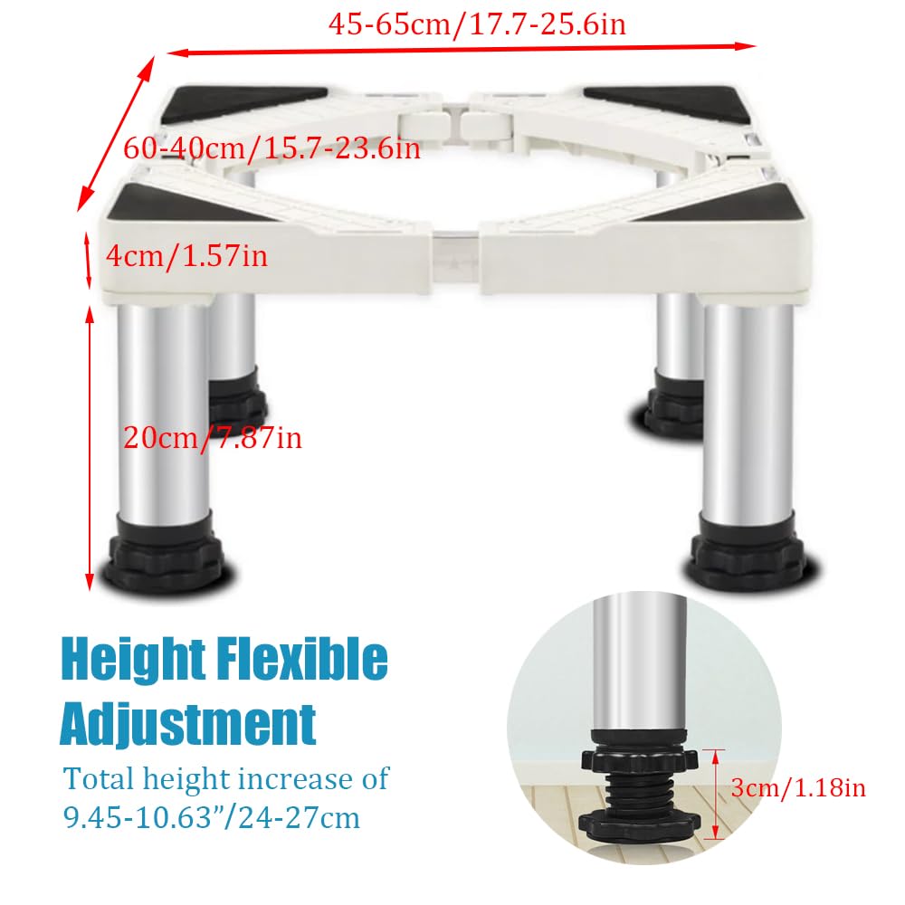 SSEHCWAN Washer and Dryer Stands, Washing Machine Stand Base Adjustable Appliance Base Max Load 770LB/350KG Pedestal for Washing Machine Dryers Refrigerator, Increase 9.4-10.6inch 24-27cm Height