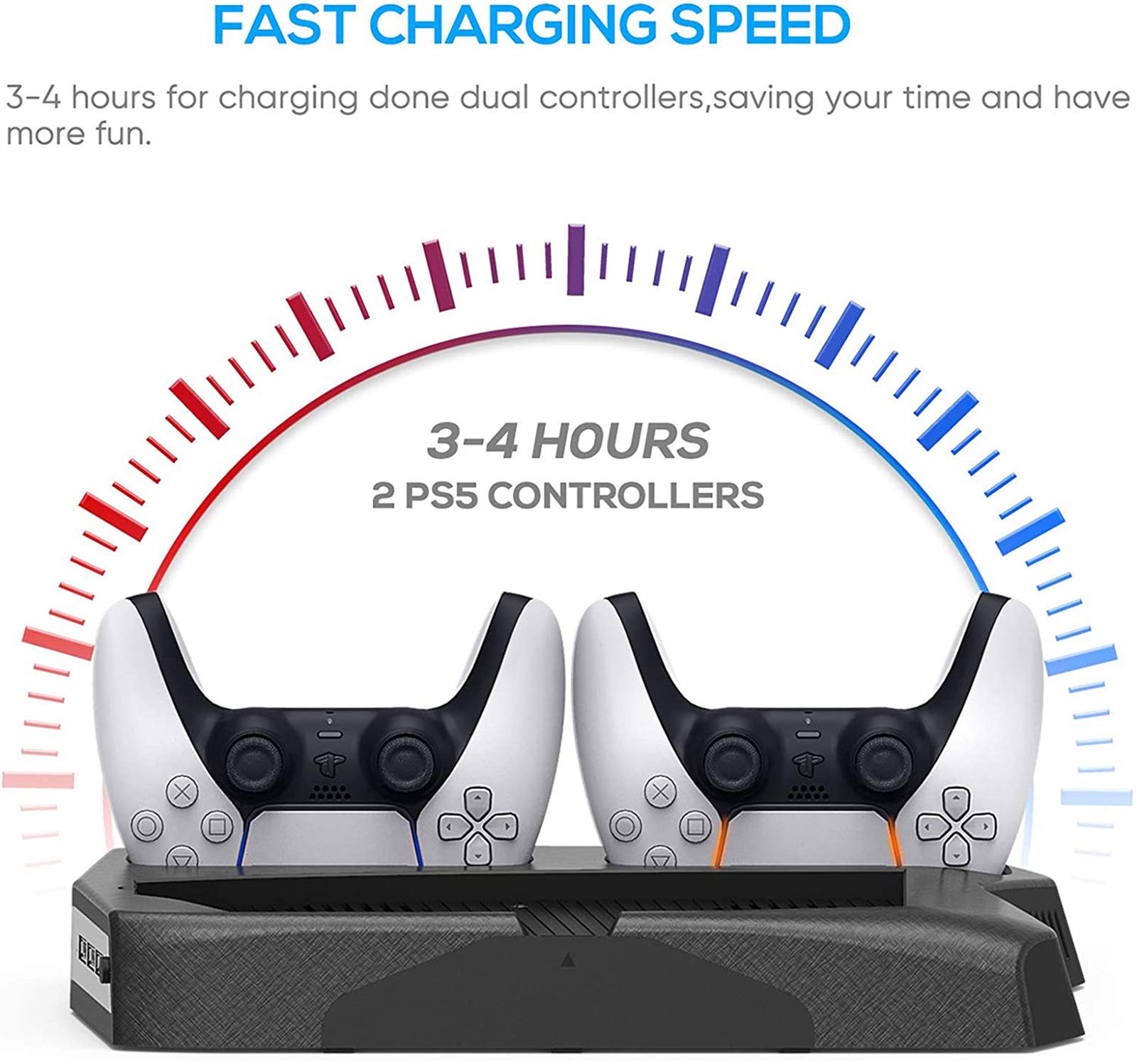 Vertical Stand for PS5 - With Cooling Fan Digital Edition/Ultra HD Playstation 5 Stand Controller Charge Station with Dual Controllers EXT Port Charger Dock and 3 USB HUB, 14 Game Slots