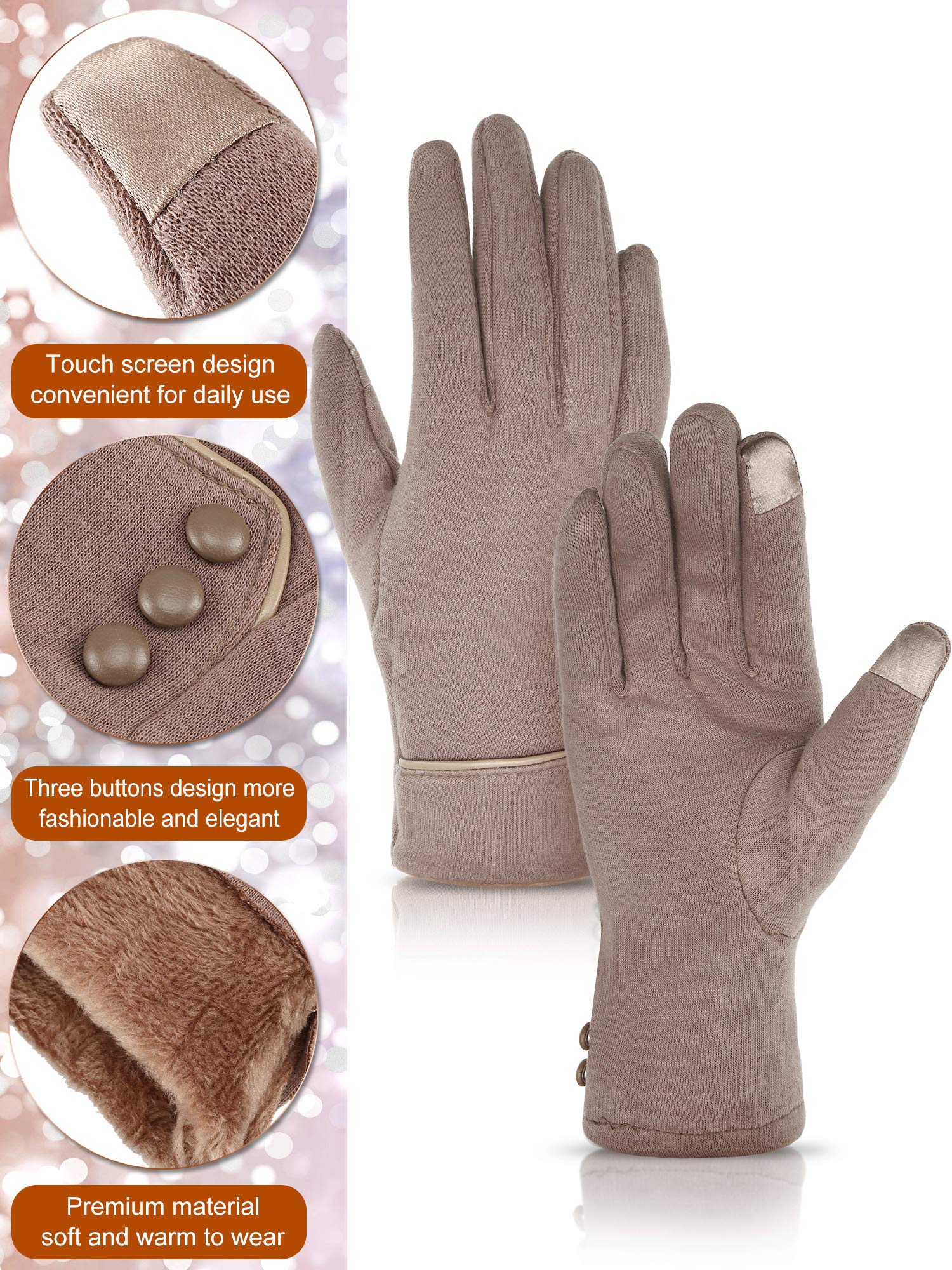 Patelai 3 Pairs Womens Gloves Winter Touchscreen Texting Phone Windproof Gloves Fleece Lined Cold Weather Warm Gloves (Black, Gray, Khaki)