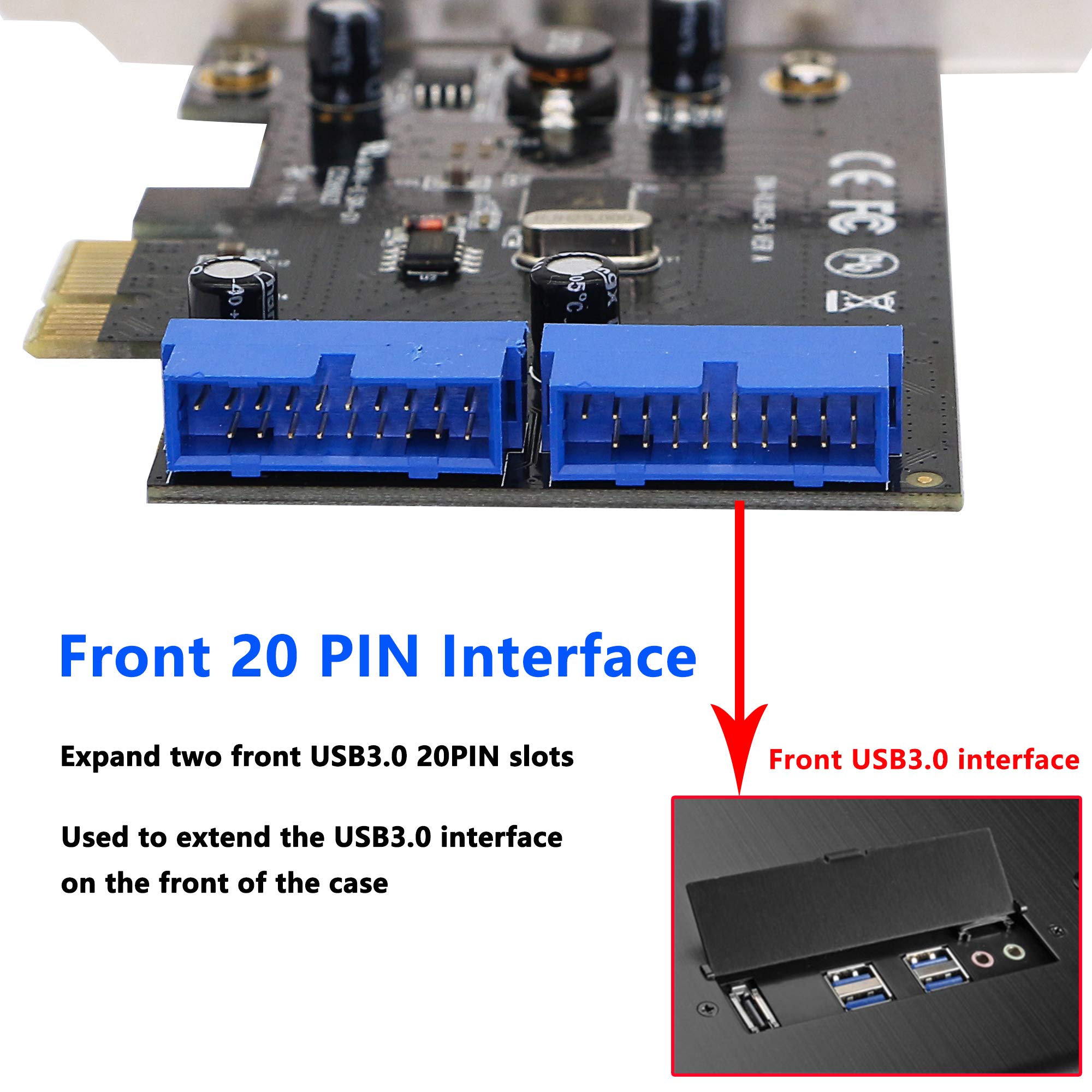 SinLoon PCI Express to Dual 19 Pin USB 3.0 Card PCI-e to Internal 20Pin Male Ports Adapter for PC (19 Pin)