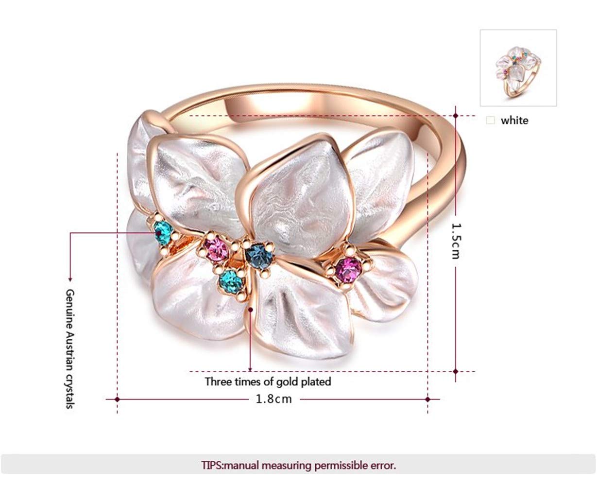 PAMTIER Women's White Enamel Flower 18K Rose Gold Plated Ring Color Cubic Zirconia Promise Size 8