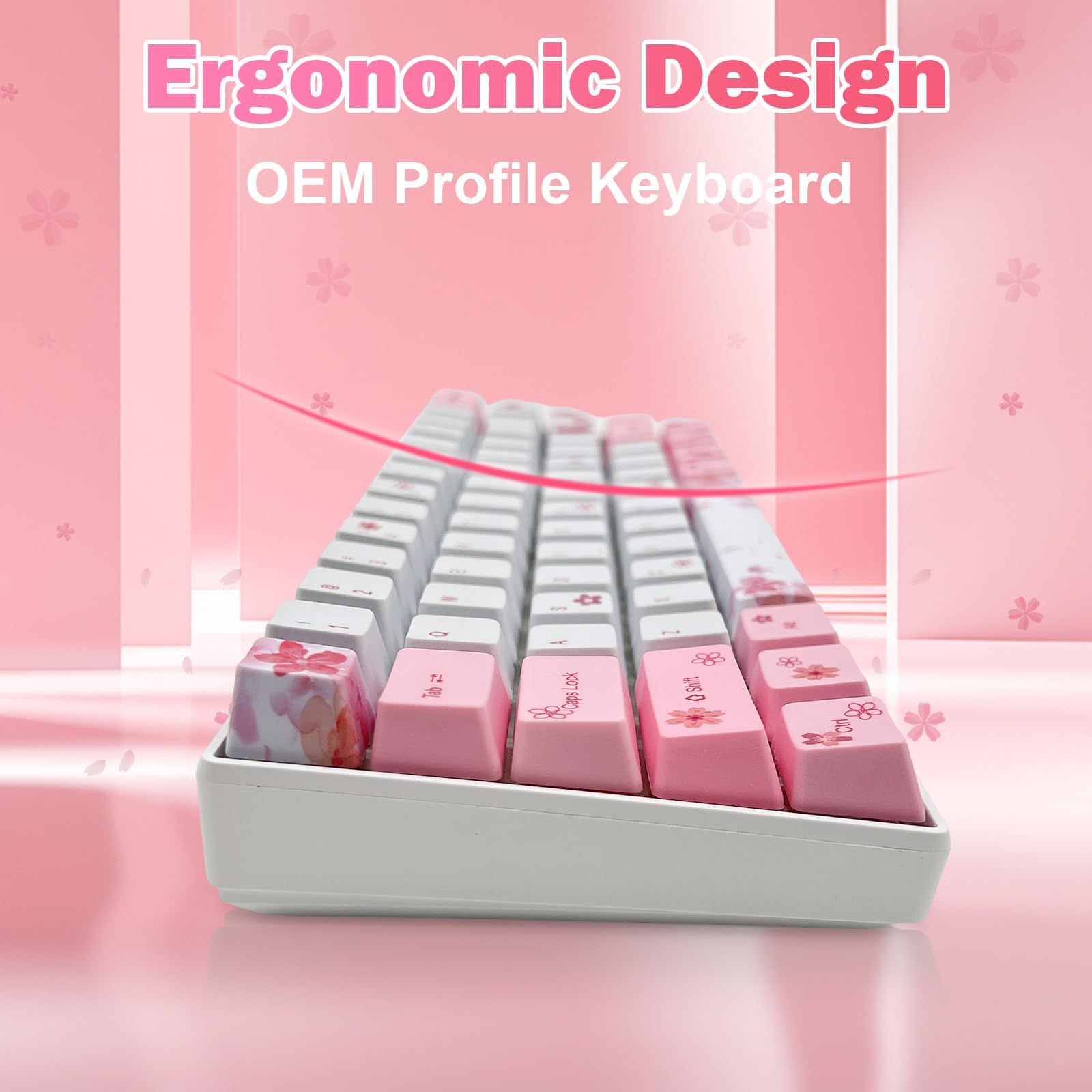 ZMX Cherry Blossom Pink Mechanical Gaming Wired Keyboard,61 Keys Mini OUTEMU (Gaote) Hot Swappable Heat Sublimated PBT Type-C Ergonomic Design Gaming Keyboard for Windows/Mac/Android (Black Switch)