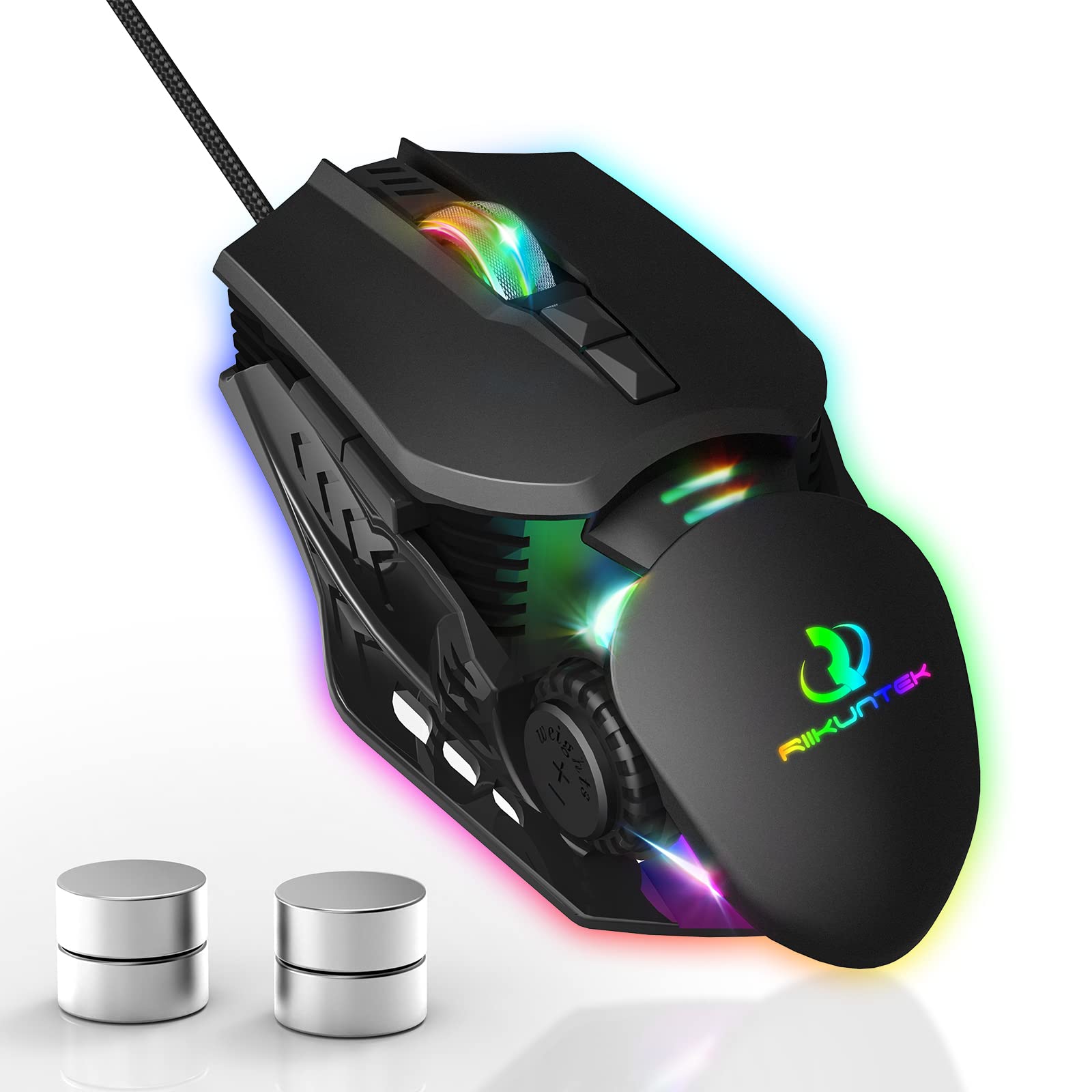 Wired Gaming Mouse, RIIKUNTEK Computer USB Mice with Ergonomic Design, 6 Adjustable DPI (up to 6400 DPI), RGB Breathing Light, 7 Programmable Buttons, Gamer Mouse for Laptop PC Windows Desktop Black