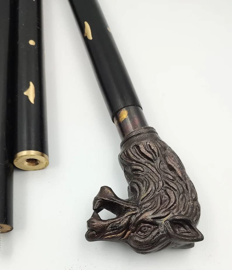 VETERIS Bronze Bear Wood Canes Wooden Cane Walking Cane Wooden Sticks Walking Stick Handmade Cane, Black