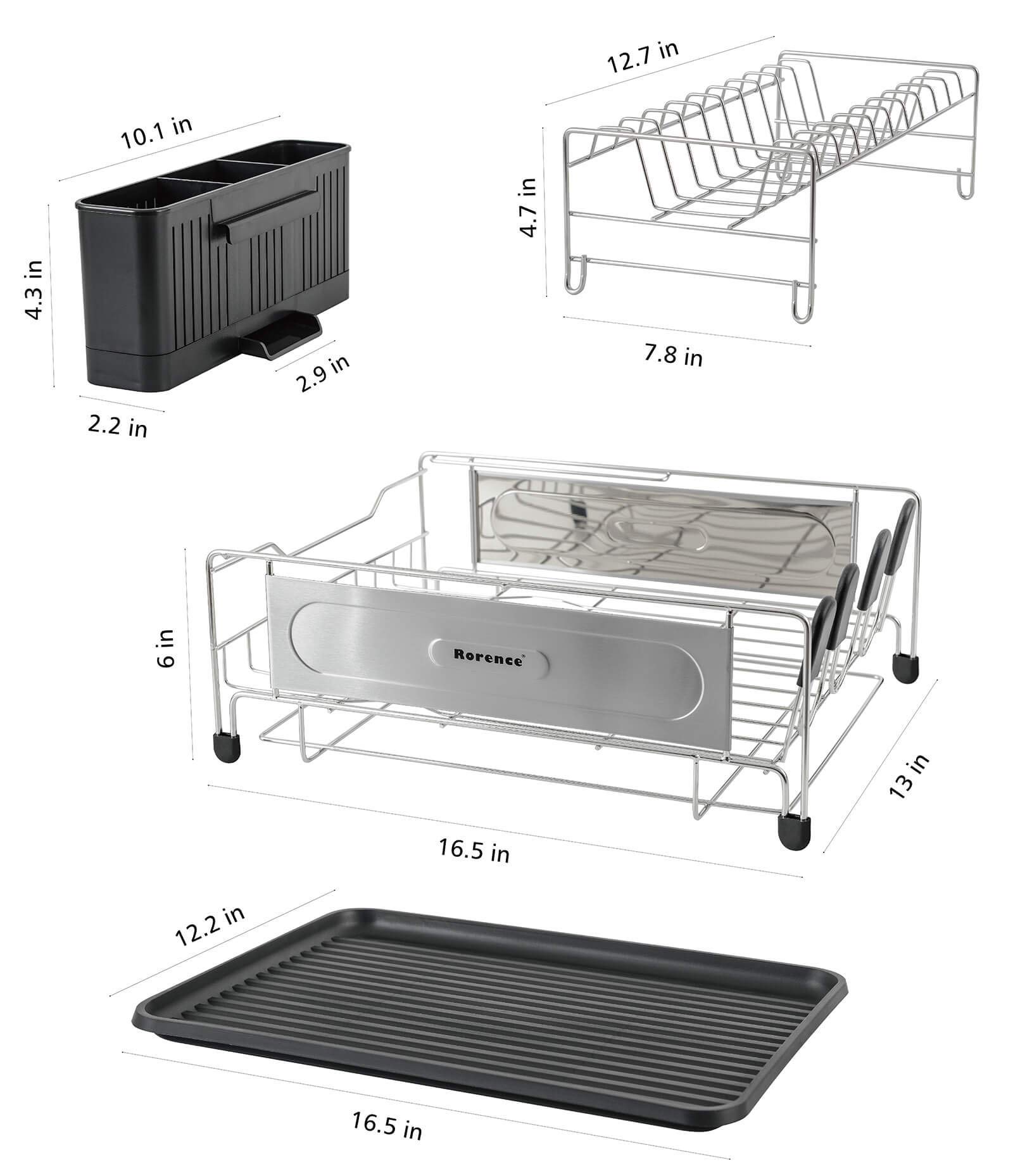 Rorence Dish Drying Rack 2 Tier Dish Rack Stainless Steel with Removable Top Shelf, Utensil Holder & Drain Board