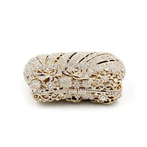 ZHUHW Metallic Hollow Out Crystal Floral Evening Clutch Bag Bridal Wedding Rhinestones Purse Handbag