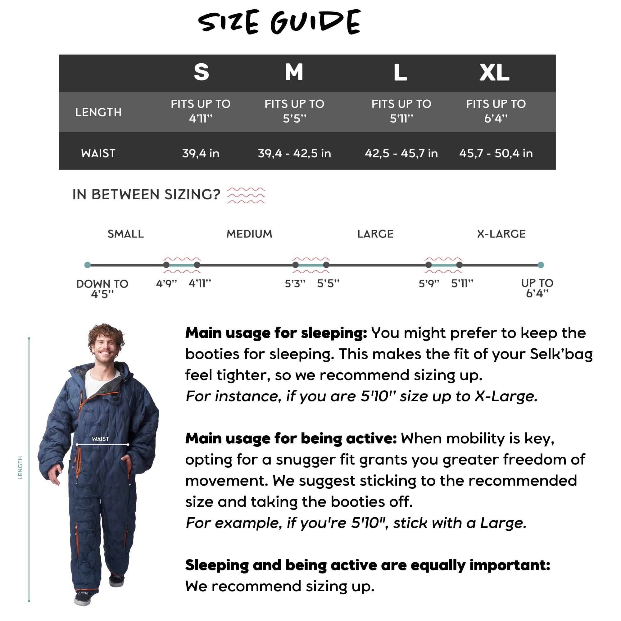 Selk'bag Pro Wearable Sleeping Bag I Outdoor and Indoor Sleeping Bag for Camping, RV Trips, Travelling, Hammocks, Backpacking, Lounging - Blue Navy - Large