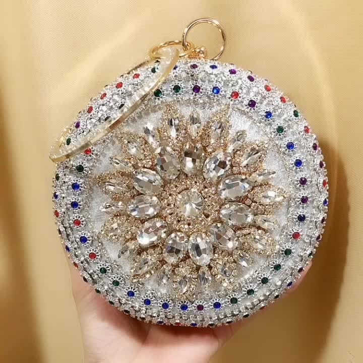 ZHUHW Mini Round Shaped Crystal Diamond Bags Hasp Shoulder Chain Bridal Handbags Wedding Clutches (Color : E, Size : 1)