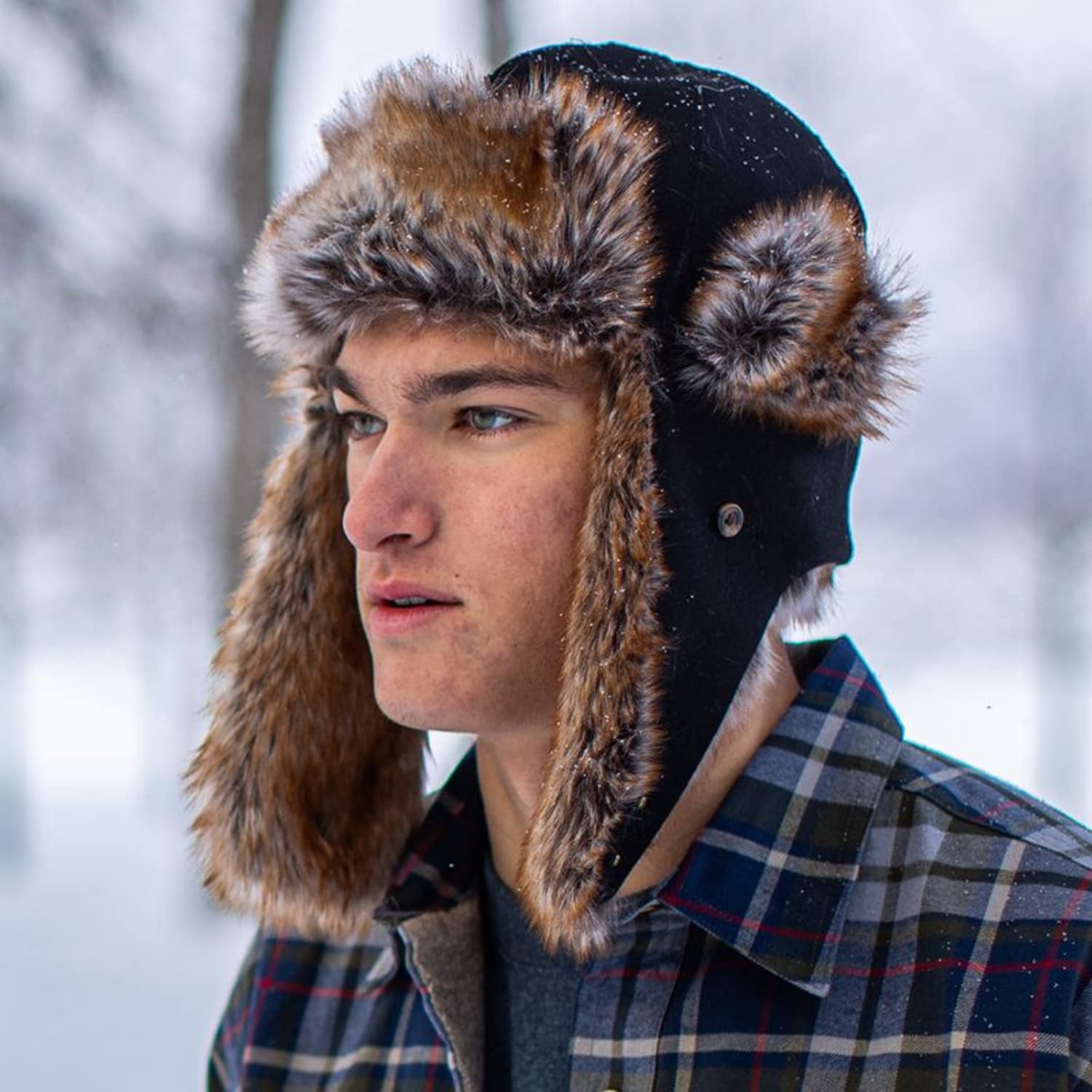 Stormy Kromer Northwoods Trapper Hat - Insulated Wool Winter Hat with Ear Flaps Charcoal